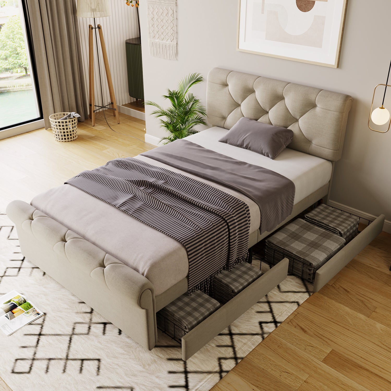 Lit avec tiroirs Lit adulte Tête de lit réglable en hauteur Lit ...