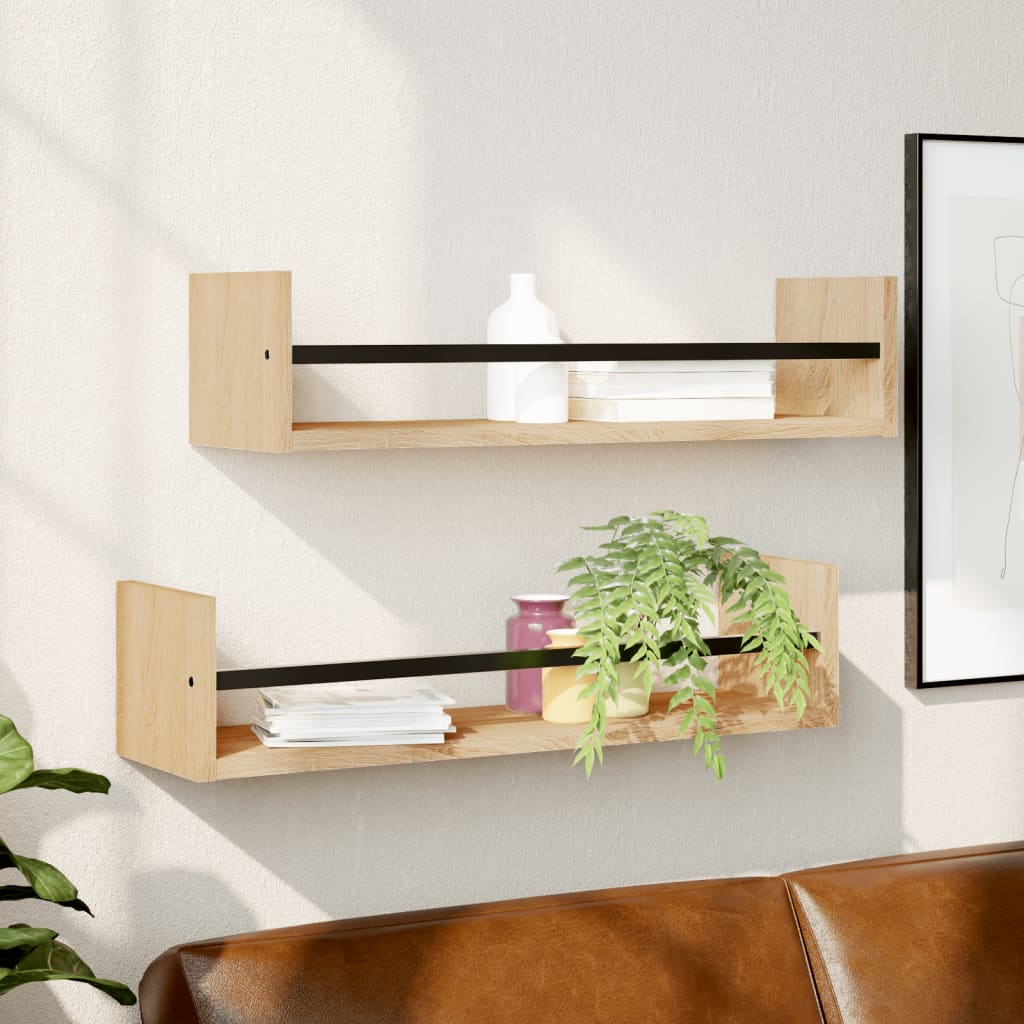 Estantes de pared con barras 2 uds roble Sonoma 60x16x14 cm | Leroy Merlin