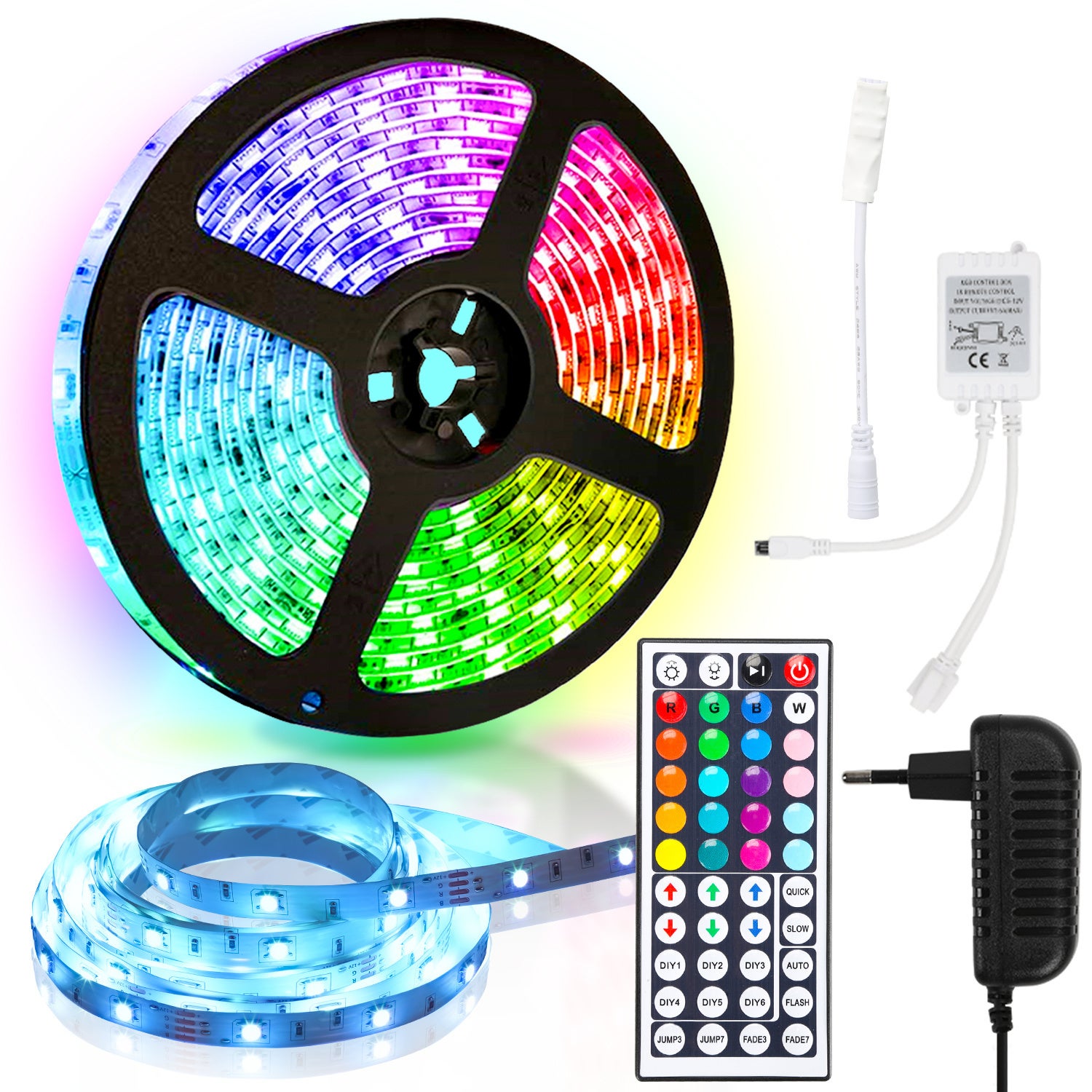 Ruban LED 2M Bande LED 5050 SMD RGB, 60 LEDs avec télécommande à 44 ...