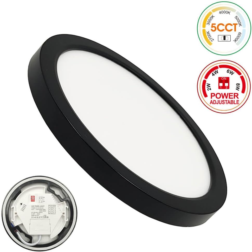Plafon Led Techo Circular Negro 125mm, 8W, 960Lm, Lampara Superficie o ...