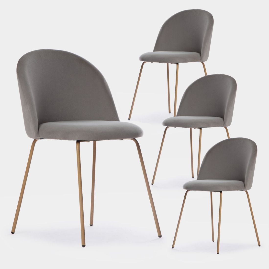 Set 4 sedie da pranzo imbottite in velluto grigio con gambe naturali Olivia | Leroy Merlin