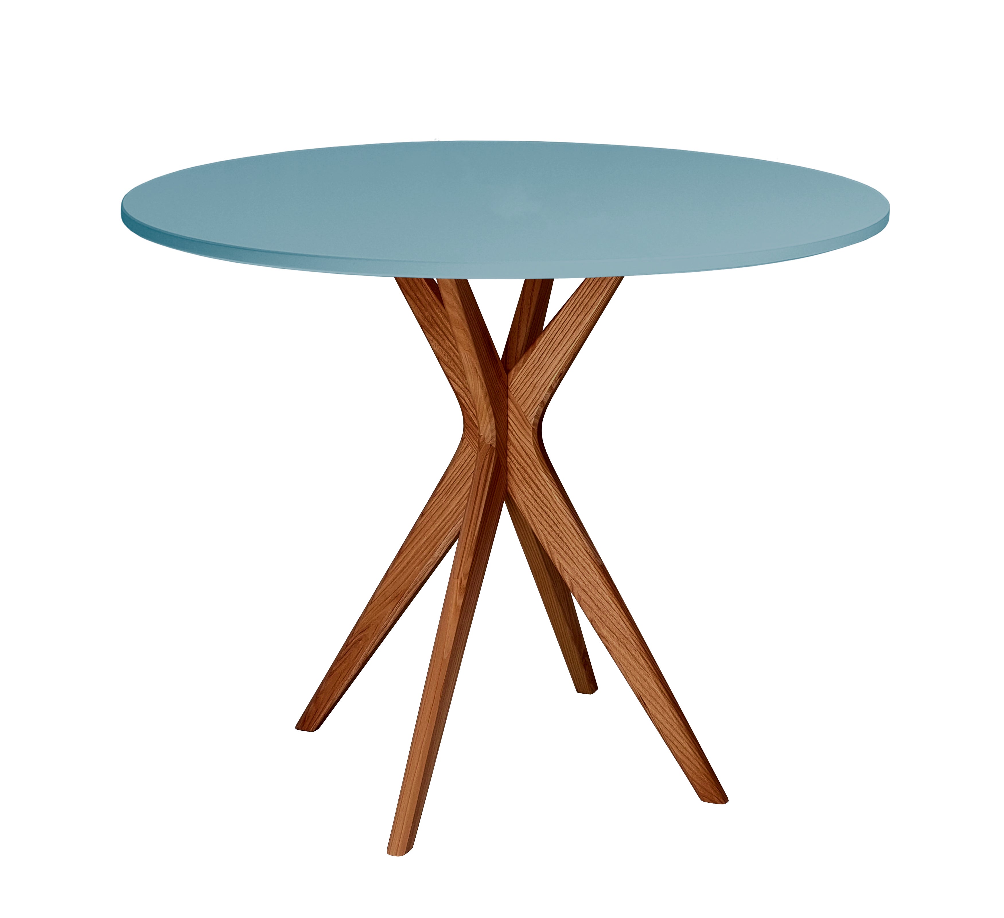 Petite table à manger ronde diamètre 80 Jubi, Bleu tendre, chêne, table ...
