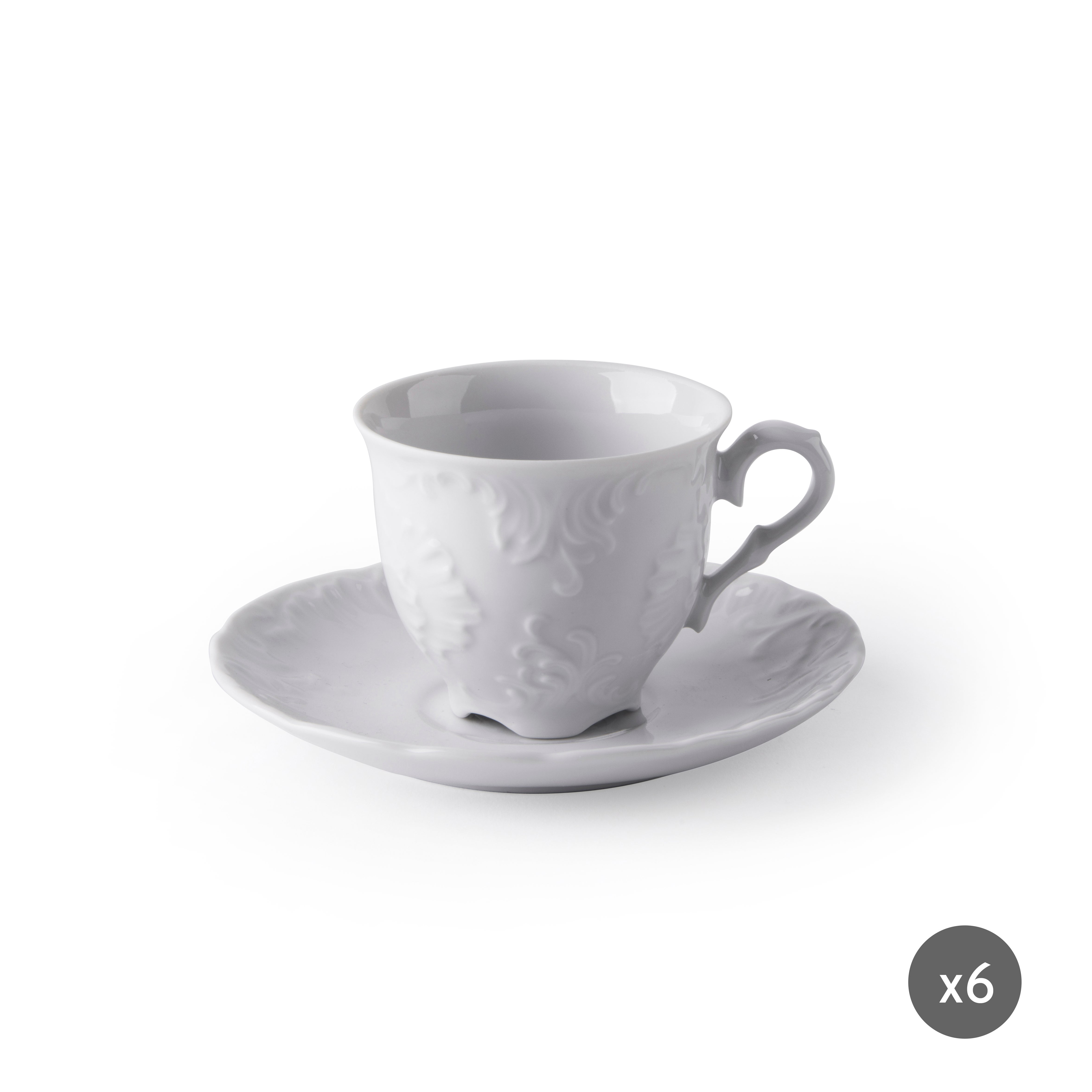 Excelsa set 6 tazze caffe' con piattini Elisa Rococo' 10 cl porcellana ...