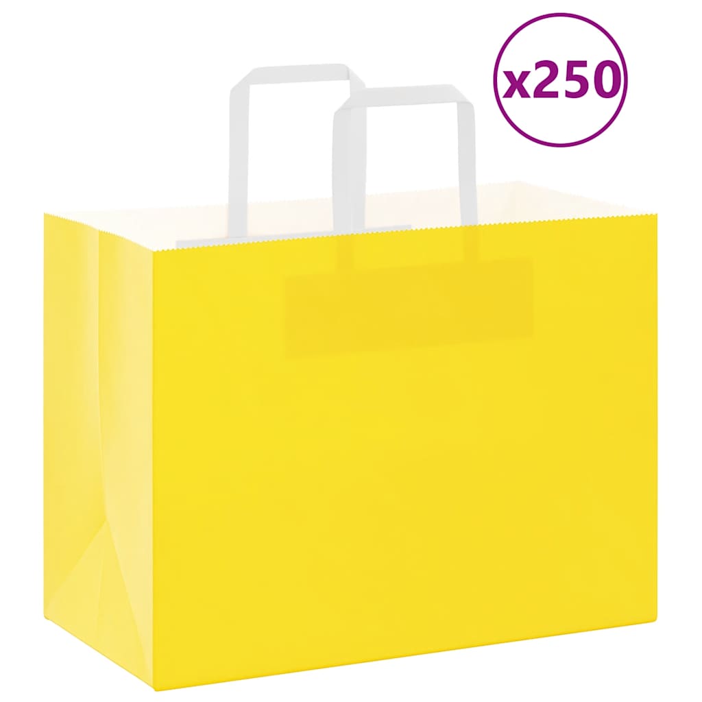 Sacs en papier kraft 250 pcs，Sacs kraft avec poignées jaune 32x17x25 cm ...