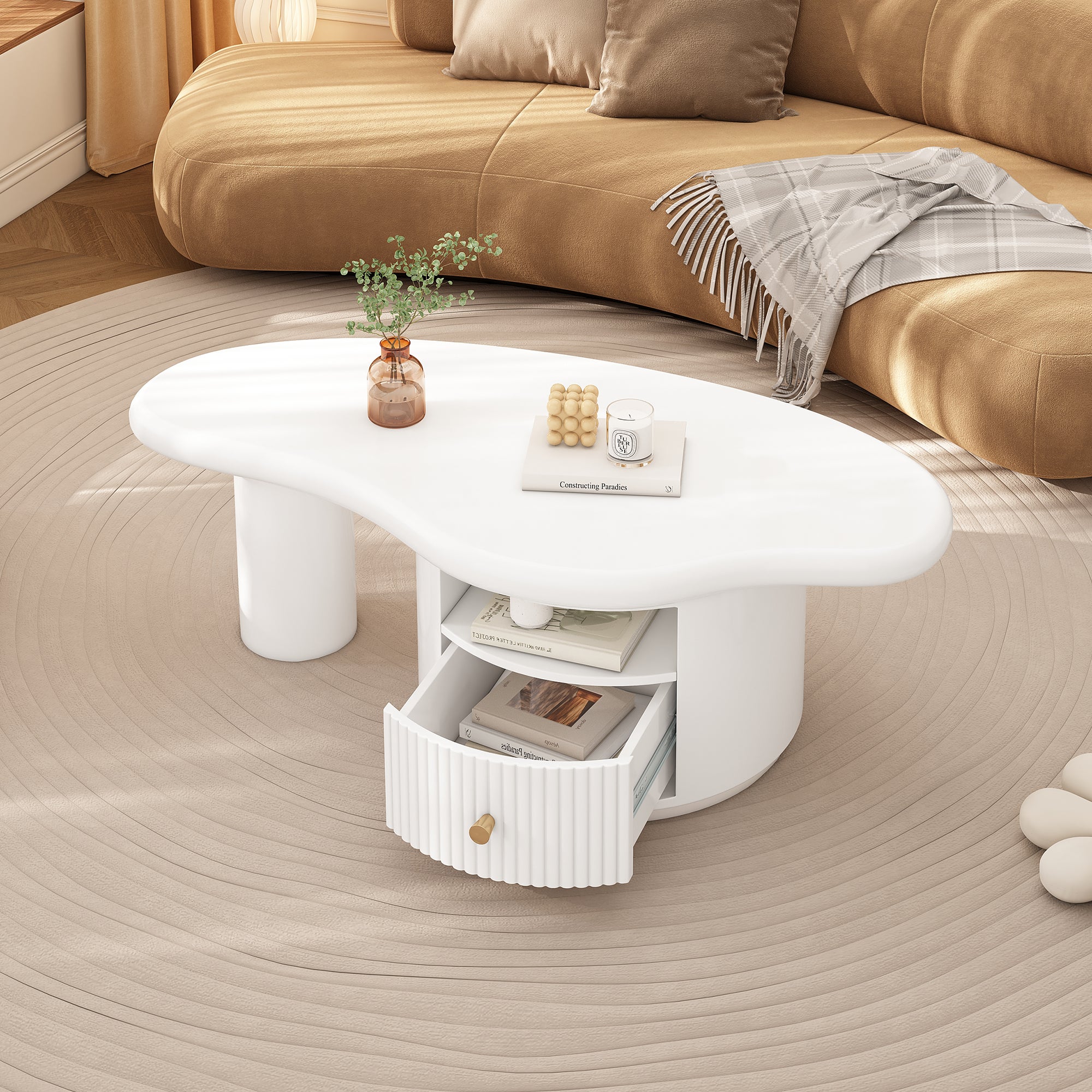 Table Basse , Table de Salon Design Nuage avec 1 Tiroir, Plateau MDF ...