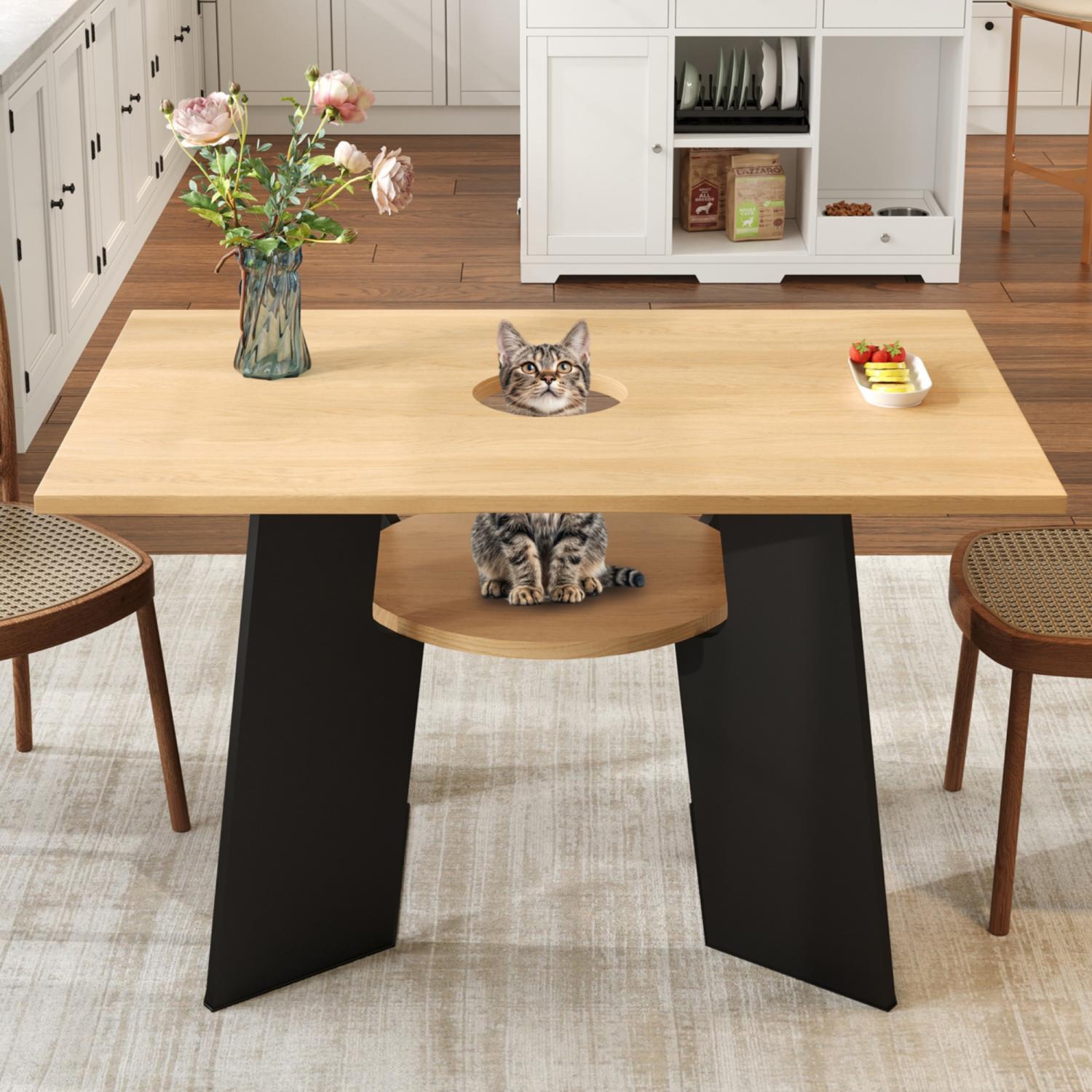 Table à manger rectangulaire pour 6 personnes avec plateau modulable, rangement pratique et ...