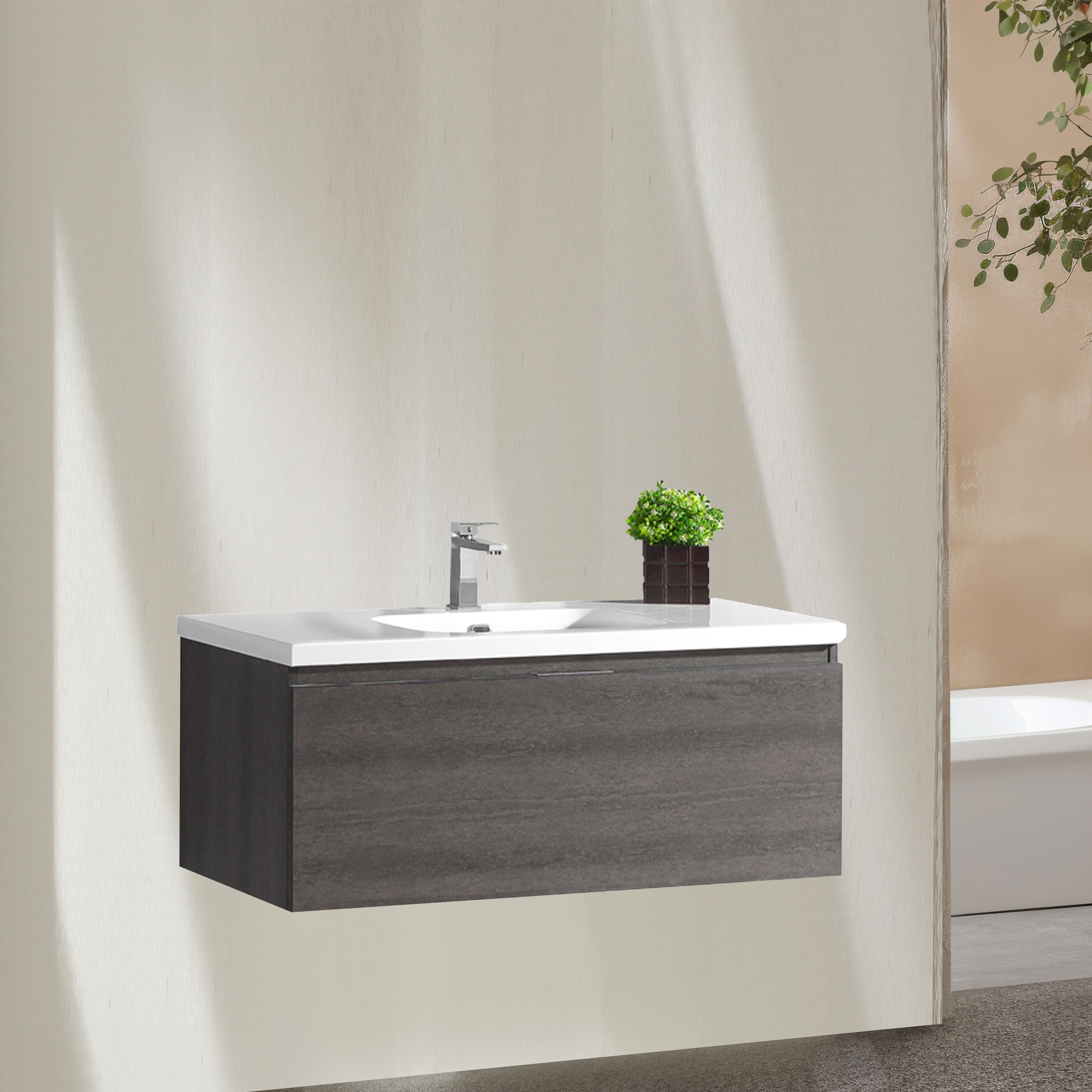Meuble avec vasque 120 cm gris anthracite Aquaterra | Leroy Merlin