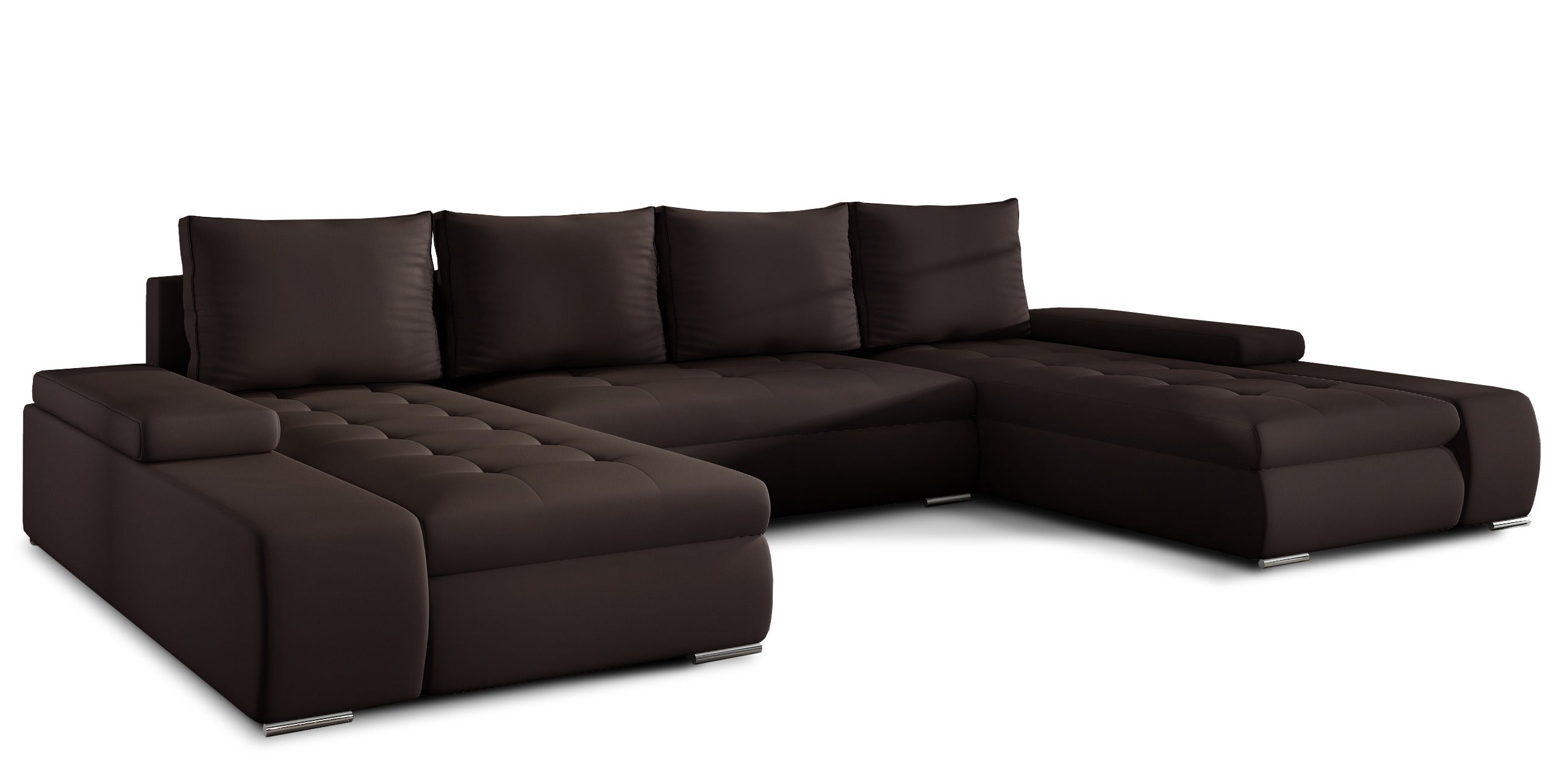 Grand canapé convertible panoramique design simili cuir marron avec ...