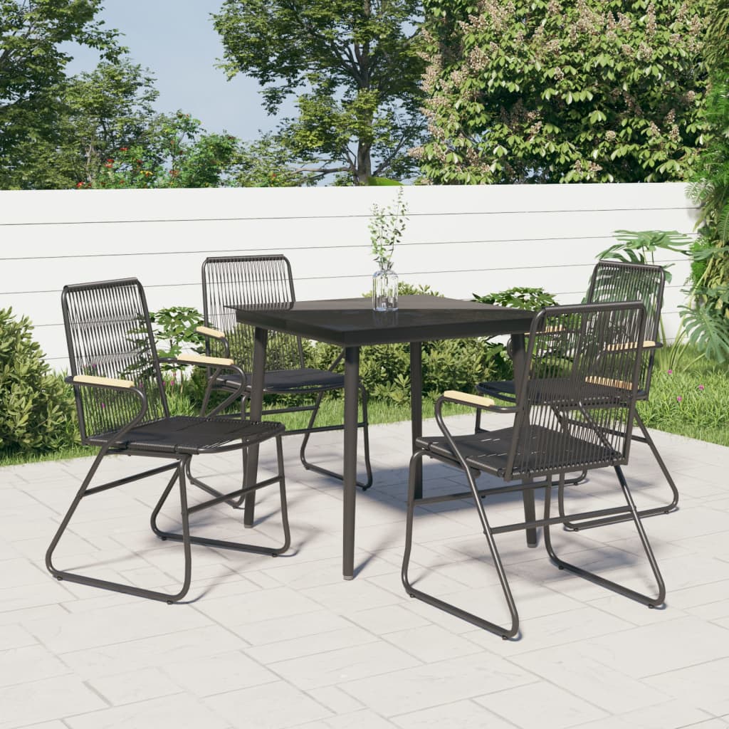 Juego de comedor de jardín 5 piezas ratán PVC negro | Leroy Merlin