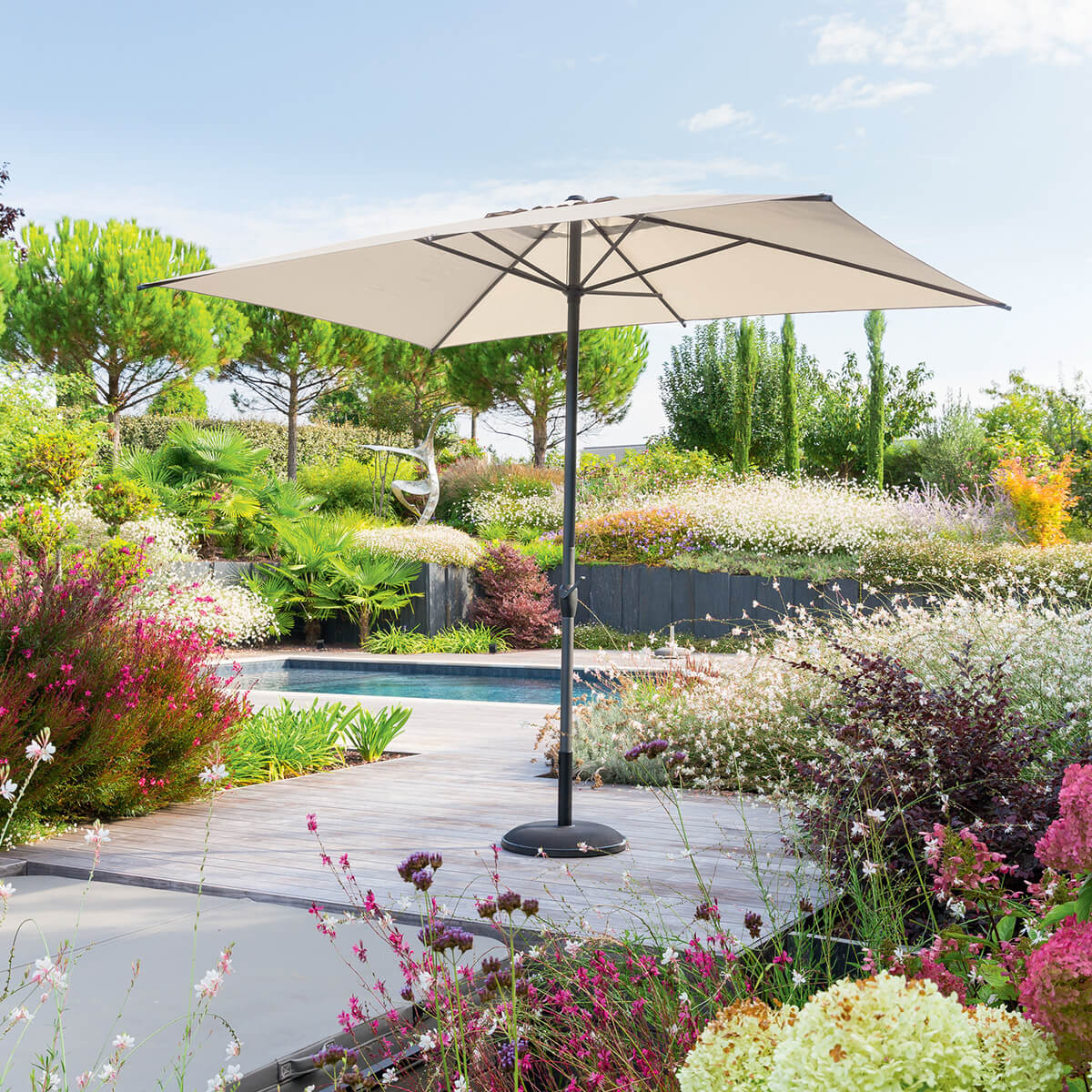 Parasol droit rectangulaire inclinable "Loompa" blé 2,5 x 2,5 m ...