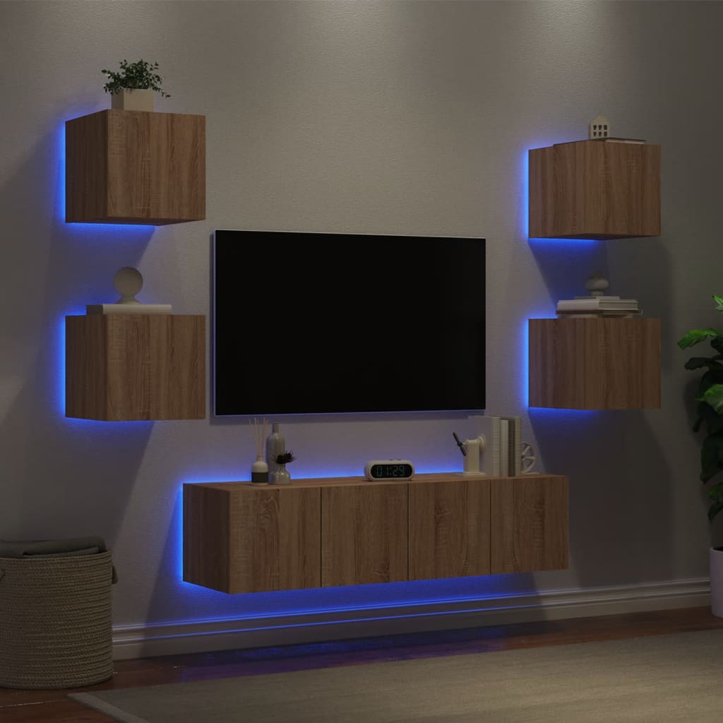 Muebles de pared para TV con LED 6 piezas de madera contrachapada de ...