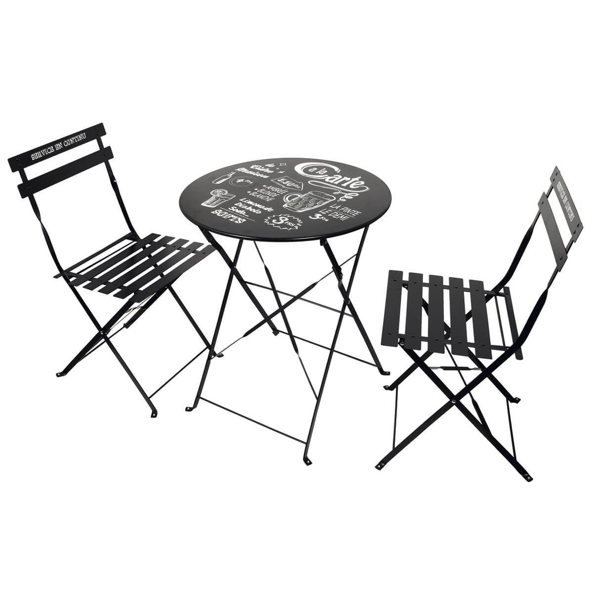 EOLE - Table de Jardin et 2 Chaises Pliables Noires | Leroy Merlin