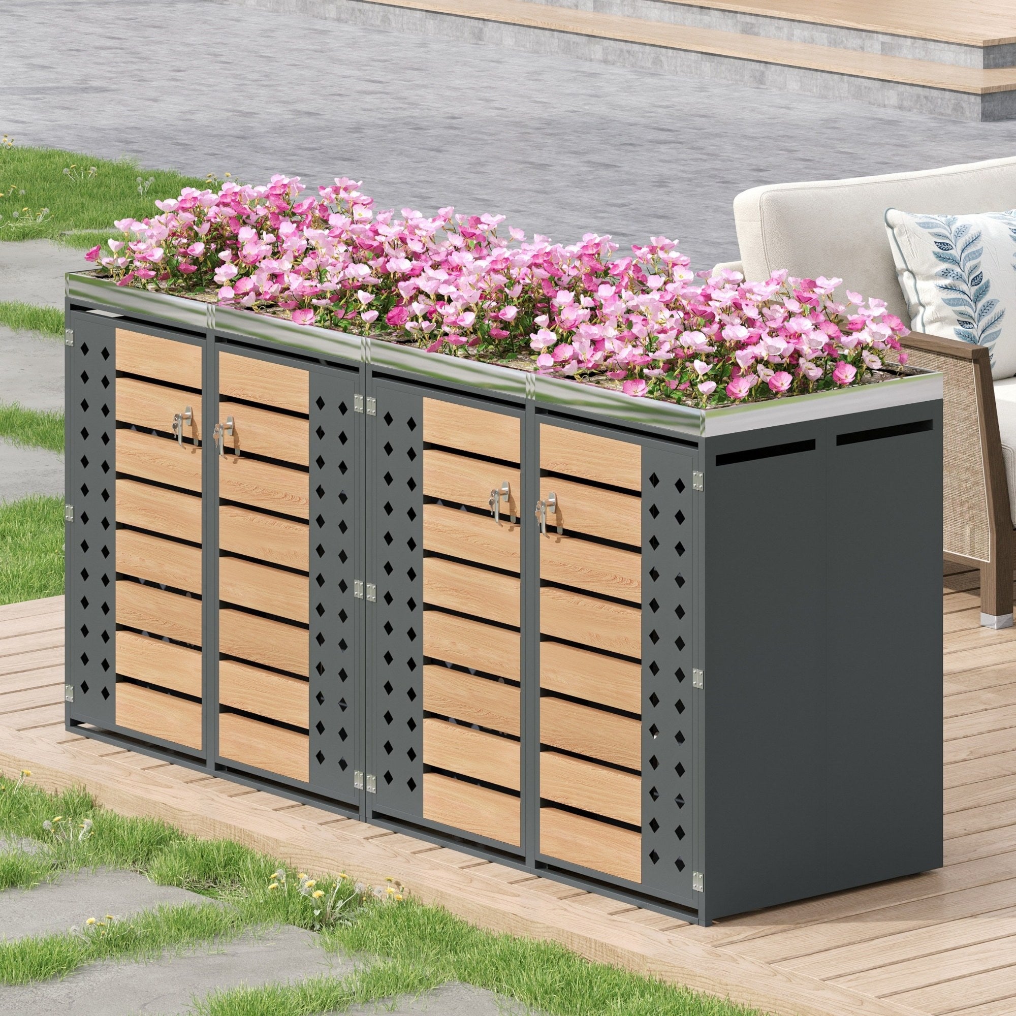 Abri poubelle jardin design 4 portes double bac tri avec jardinière ...