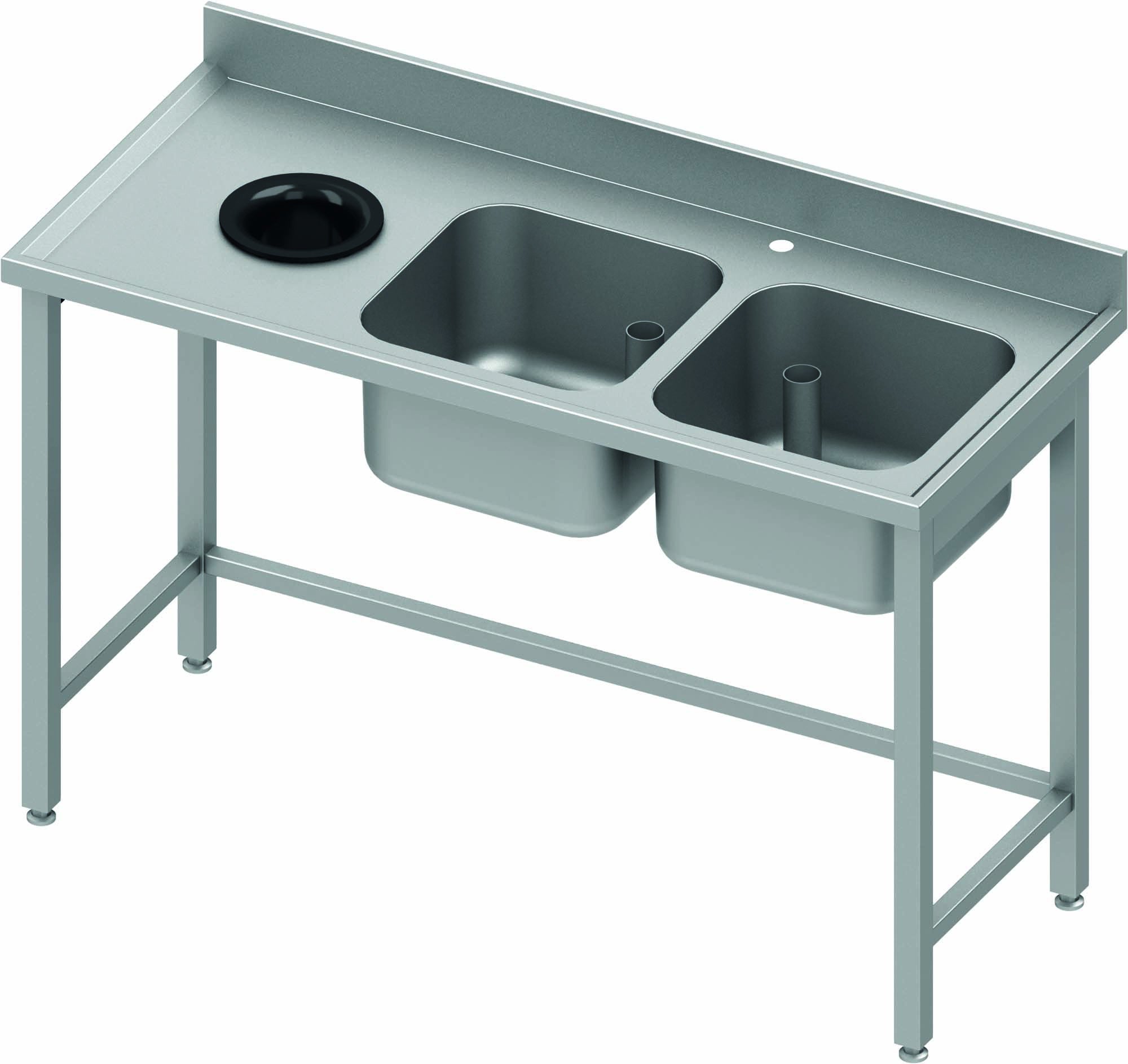 Table de Chef Inox Double Cuve à Droite - Vide Ordure - Profondeur 600 ...