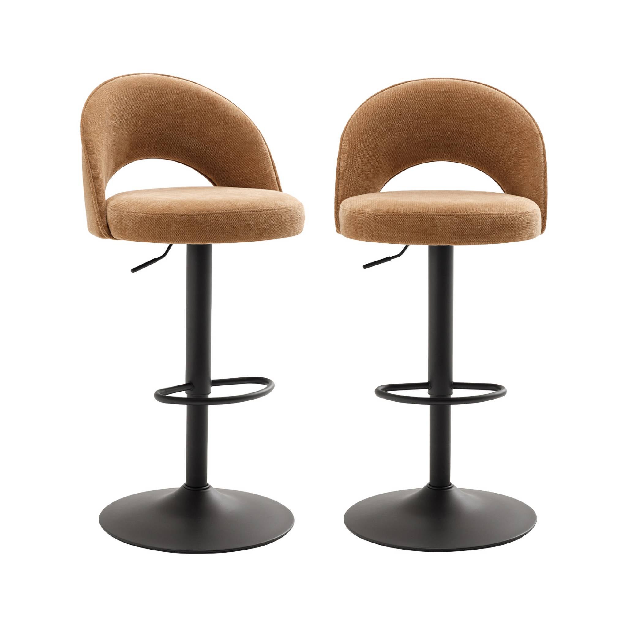 Lot de deux tabourets de bar ajustables métal et tissu camel. pied noir ...