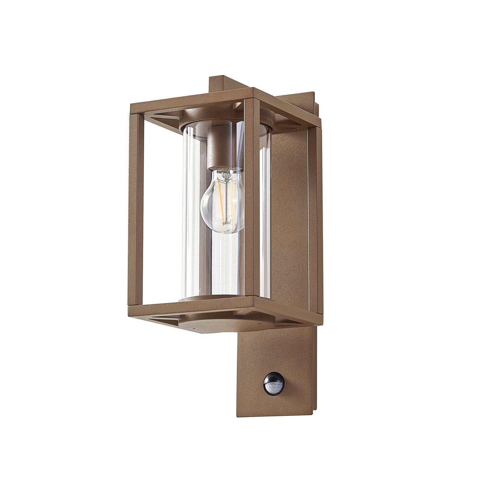 Lucande applique d'extérieur Ferda, détecteur, suspendue, marron, IP44 ...