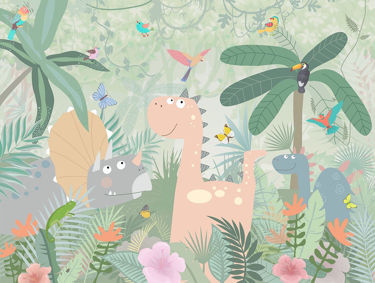 Papel pintado panorámico Infantil - Dinosaurios Jungla - Ancho 130 cm x ...