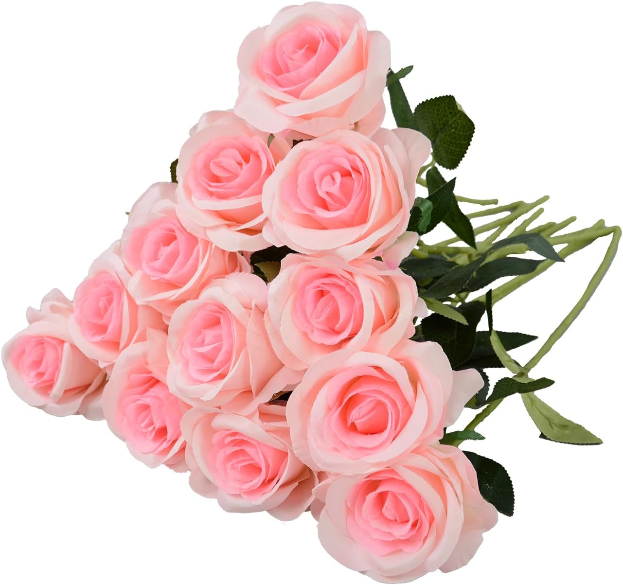 Lot de 12 roses artificielles en soie avec longue tige pour décoration ...
