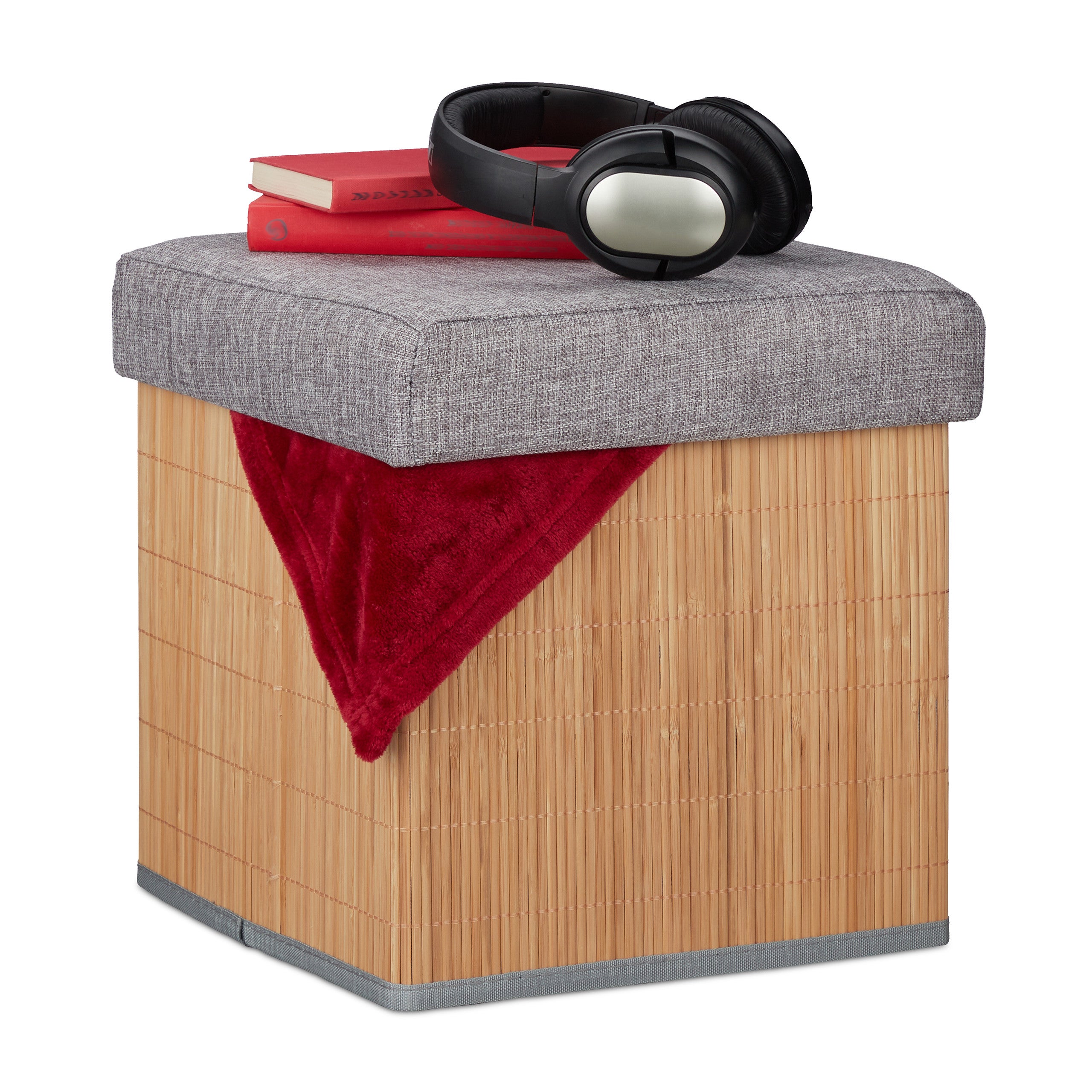 Relaxdays Tabouret rangement, rembourré, pliable, bambou, tissu, HxLxP ...