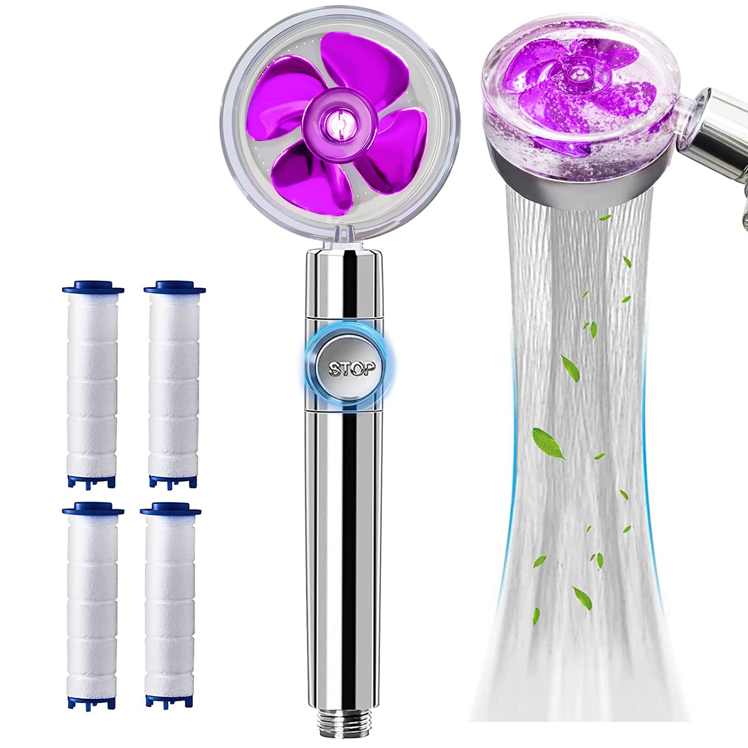Pommeau de douche à hélice, pomme de douche turbo, pomme de douche haute pression avec 4 filtres ...