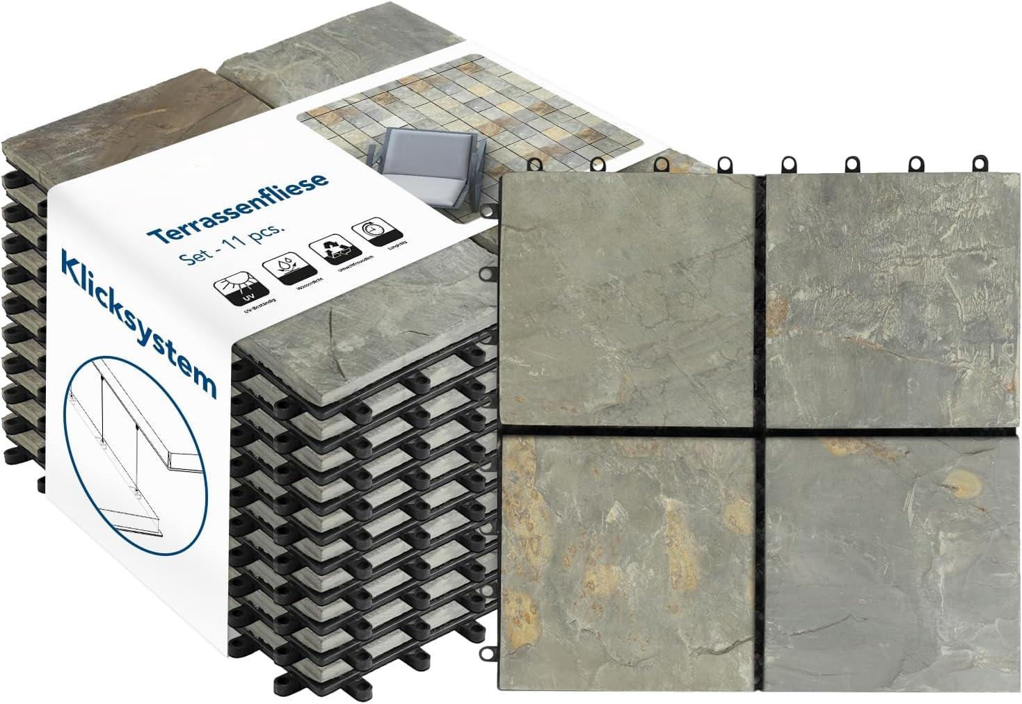 Dalles de Terrasse Lot de 11 pièces, Aspect Pierre naturelle 30 x 30 cm ...