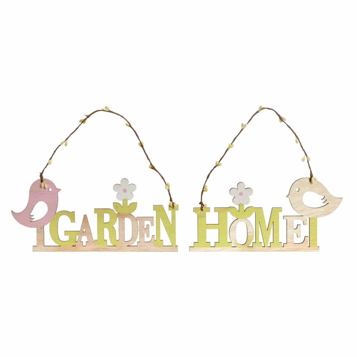 Décoration Suspendue DKD Home Decor Vert Rose Bois (2 pcs) (23 x 0.5 x ...