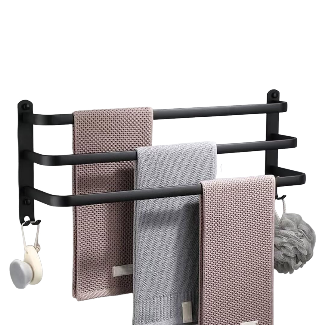 Toallero de pared con dos ganchos para baño, hotel y cocina, negro ...