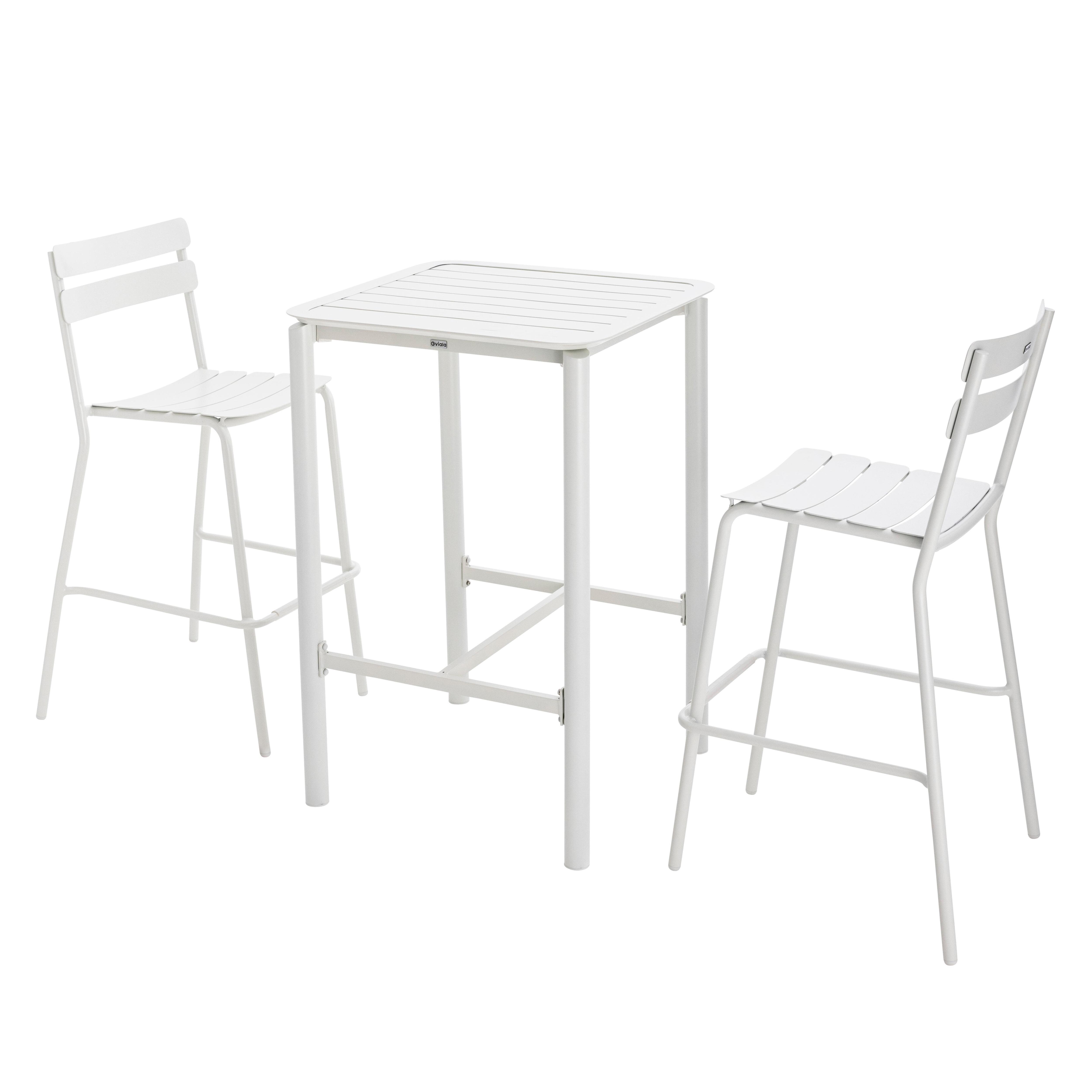 Table haute de terrasse avec 2 chaises en aluminium blanc | Leroy Merlin