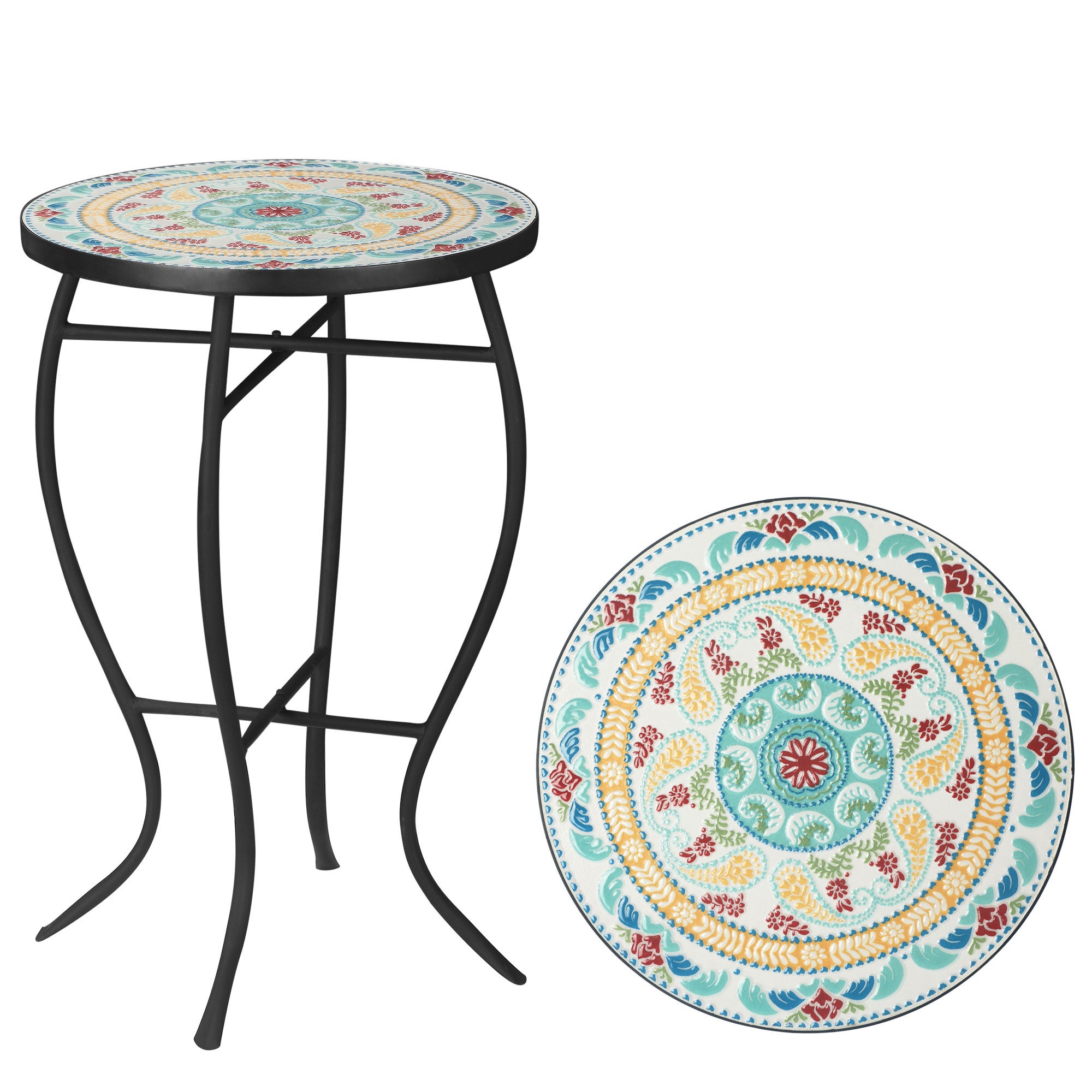 OUTSUNNY Table de jardin métal, céramique turquoise 35.5x35.5x53.5 cm 84B-889RD | Leroy Merlin