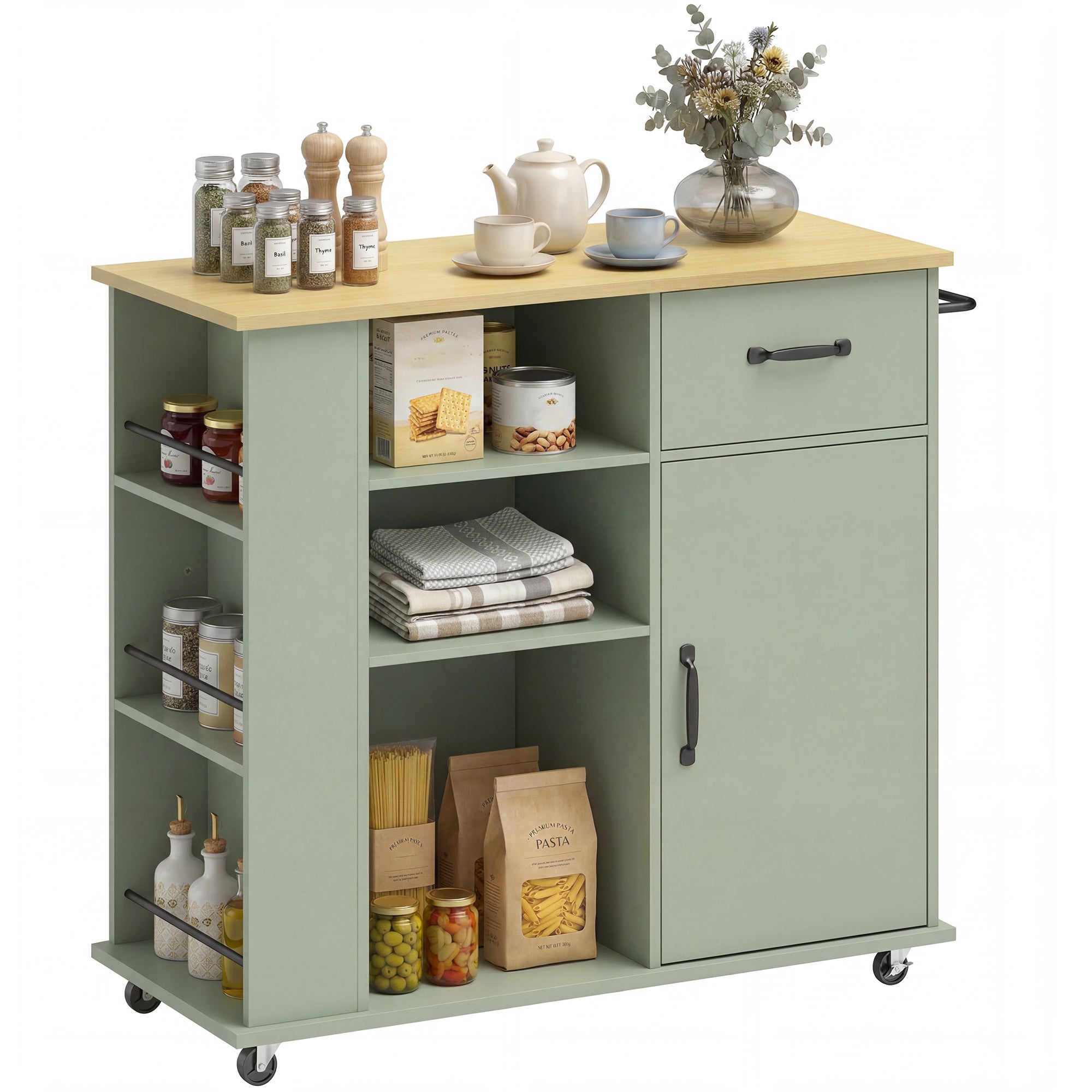 Armoire de cuisine mobile avec tiroir, placard et étagère réglable ...