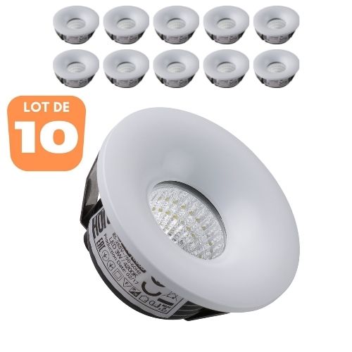 Lote de 10 mini focos LED 3W fijos redondos Blancos | Leroy Merlin