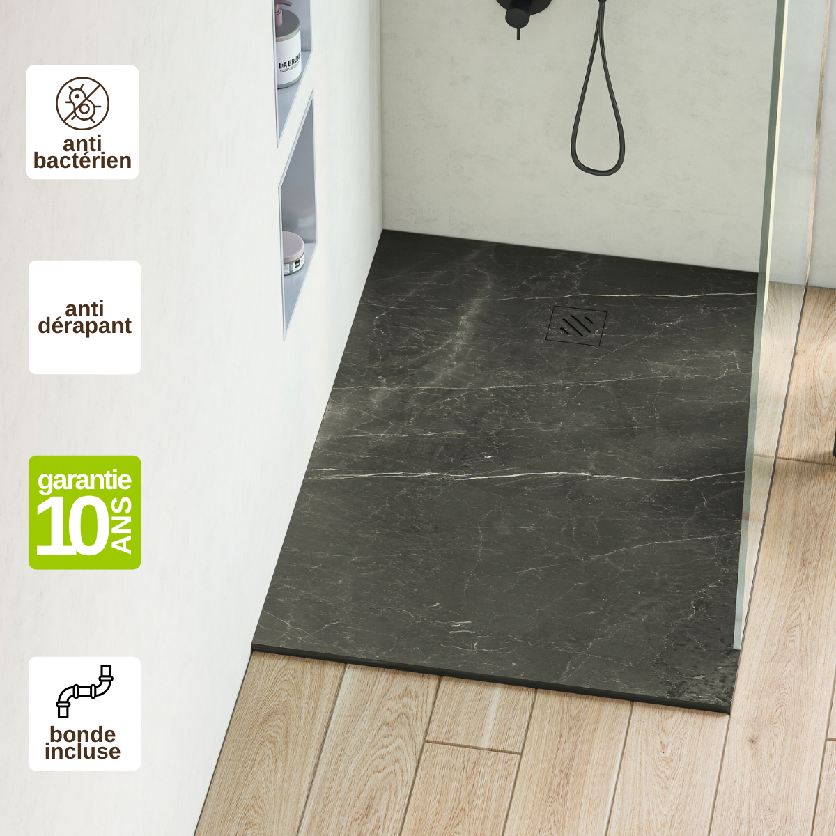 Receveur de Douche Extraplat 100x120cm Impression Marquina - Résine ...