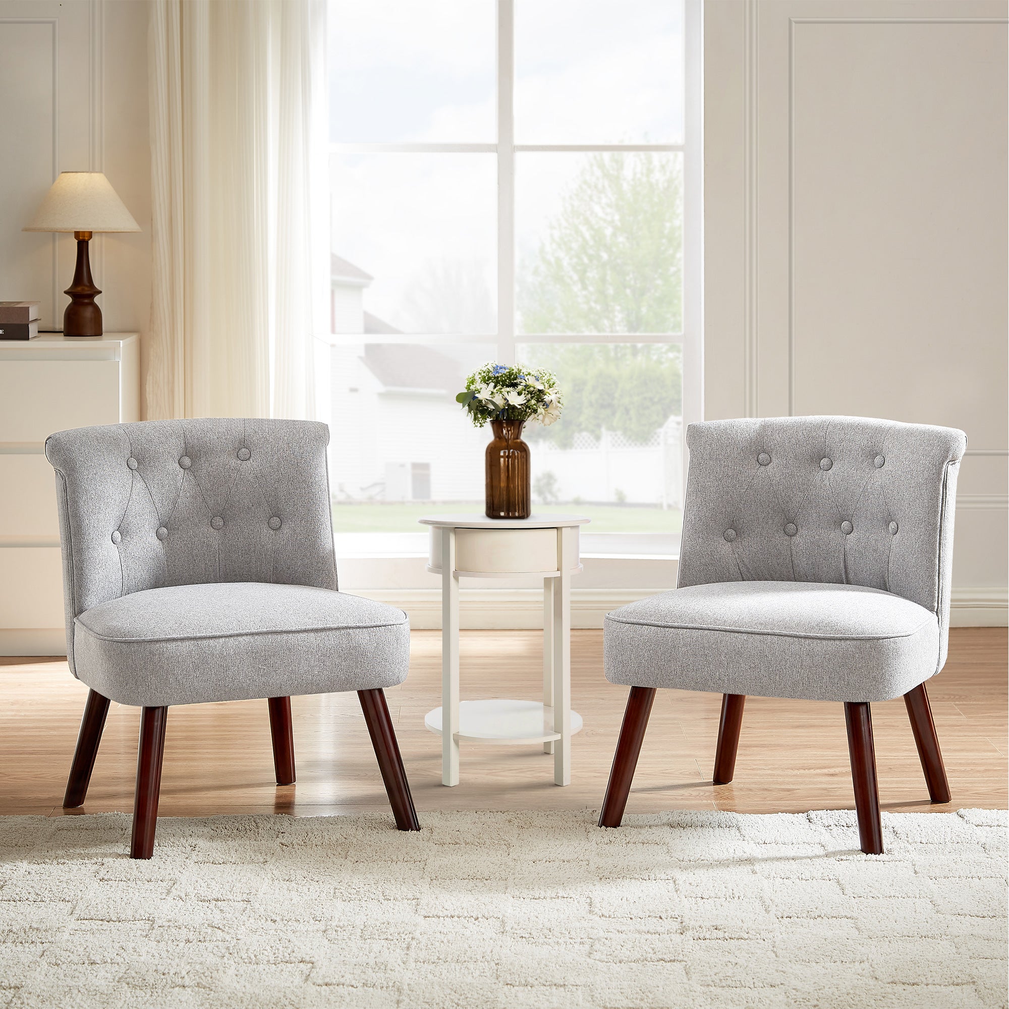Lot de 2 fauteuils crapaud JACQUES capitonné tissu gris clair | Leroy ...