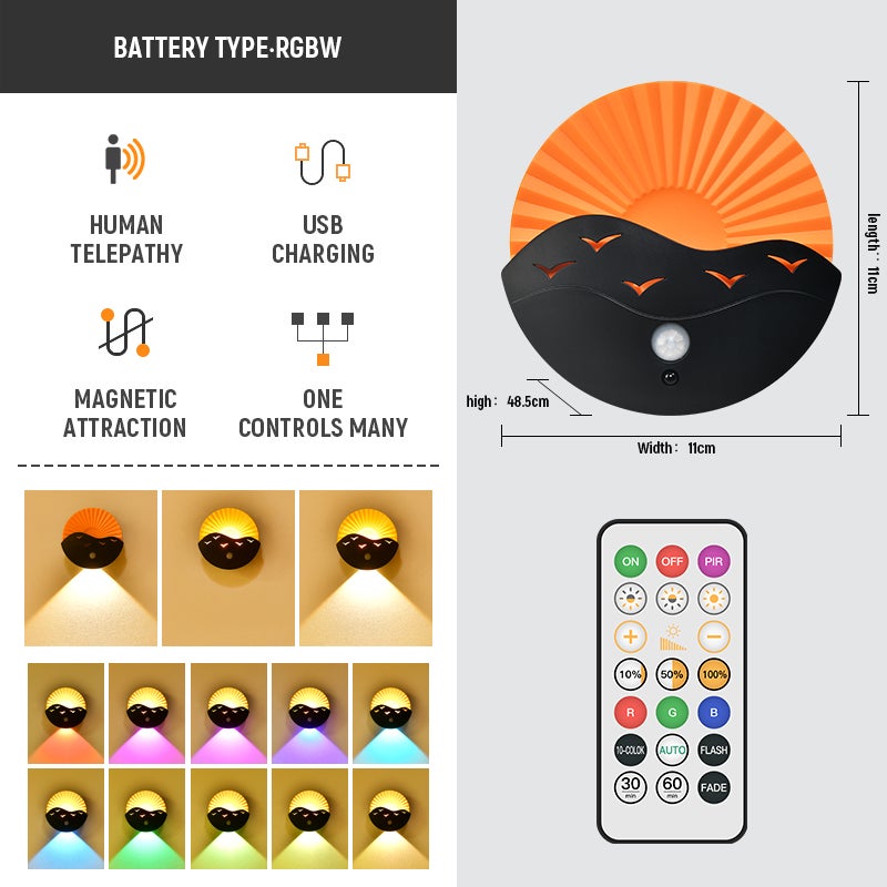 4 peças Luminária LED de parede sem fio recarregável, RGB 10 cores ...