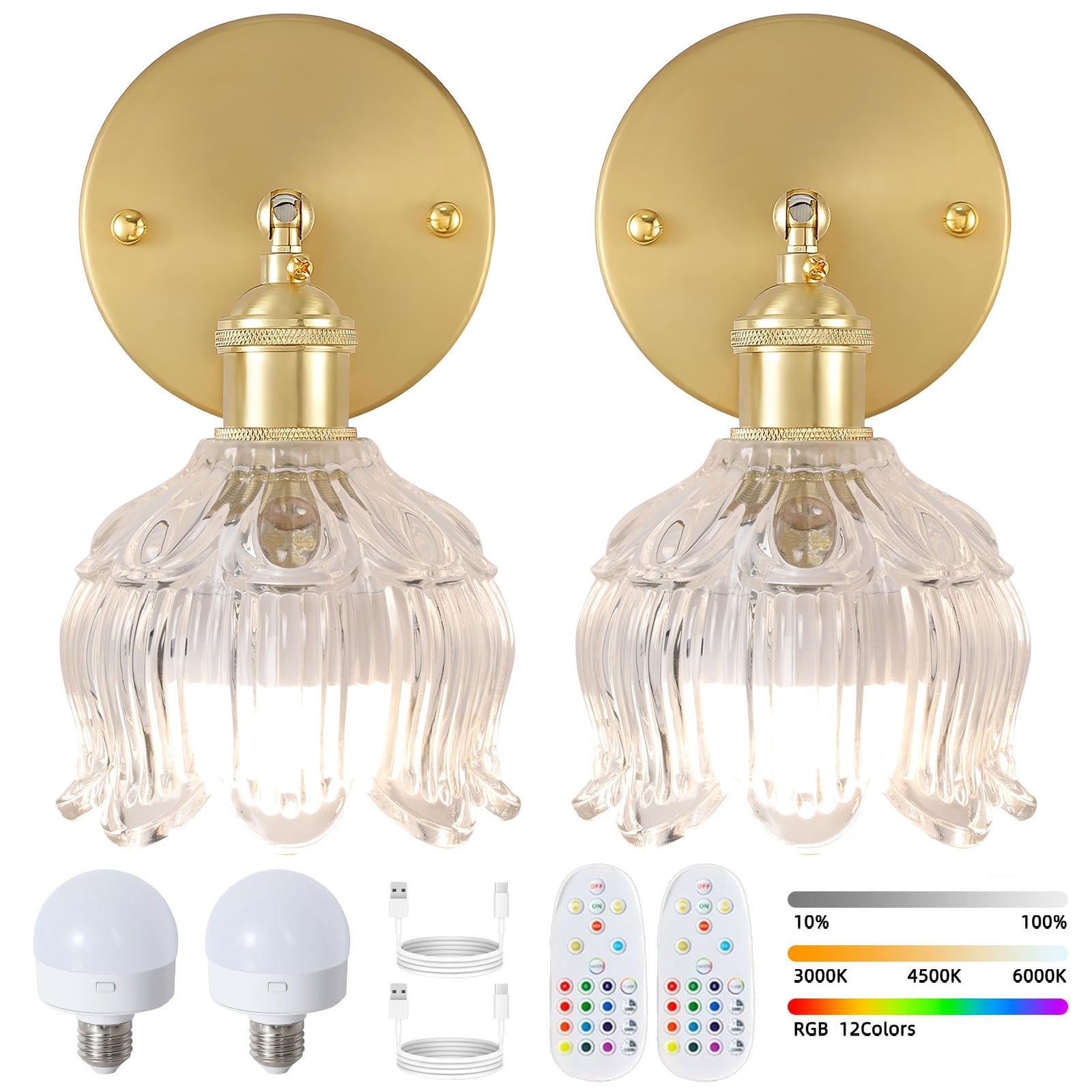 Confezione da 2 luci da parete a LED ricaricabili con telecomando ...