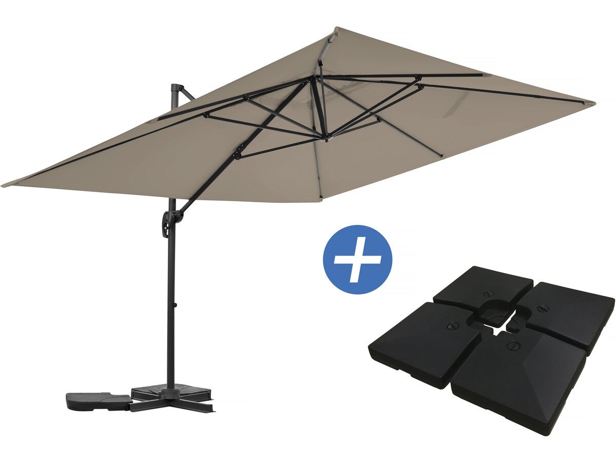 Parasol jardin déporté en aluminium "Sky 4" - 3 x 4 m - Taupe - Dalles ...