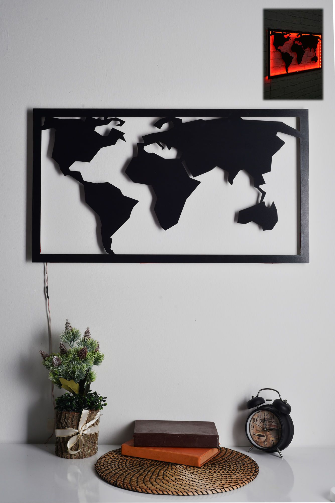 Décoration murale LED Axele 71x40cm Carte du monde Lumière Rouge ...