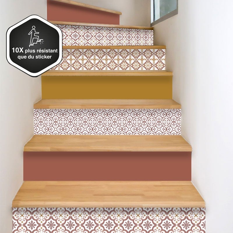 Lot de 5 Contremarches PVC 1 mm Carreau de ciment Rouge - 99deco ...