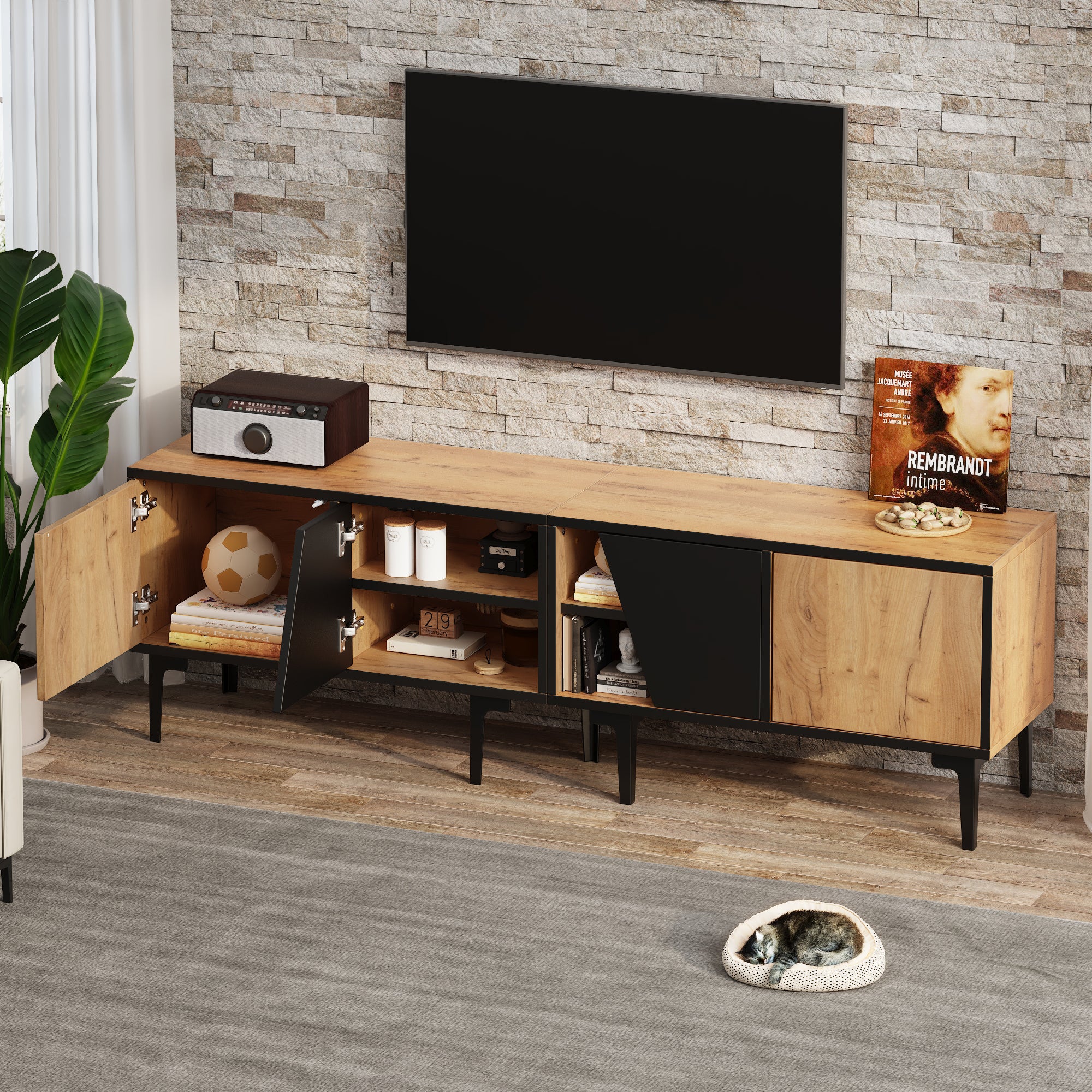 Mueble TV 160x36.5x45cm 7 patas diseño moderno tablero de partículas ...