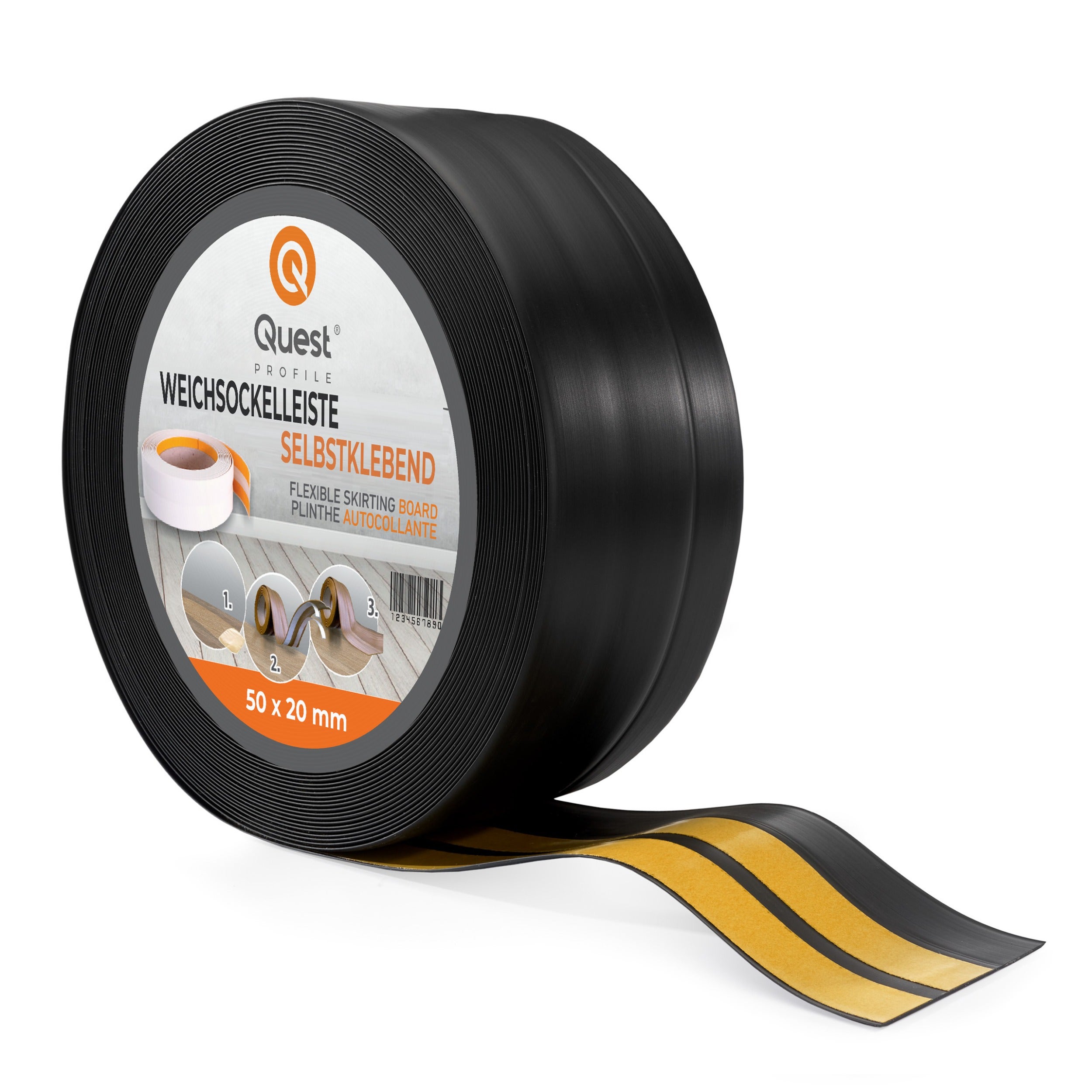 QUEST Rodapié PVC 50x20mm, 25m, autoadhesivo, rodapiés blando, zócalo ...