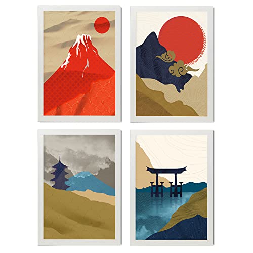 Ensemble De 4 Affiches Japonaises Temples Estampes Et Illustrations À L ...