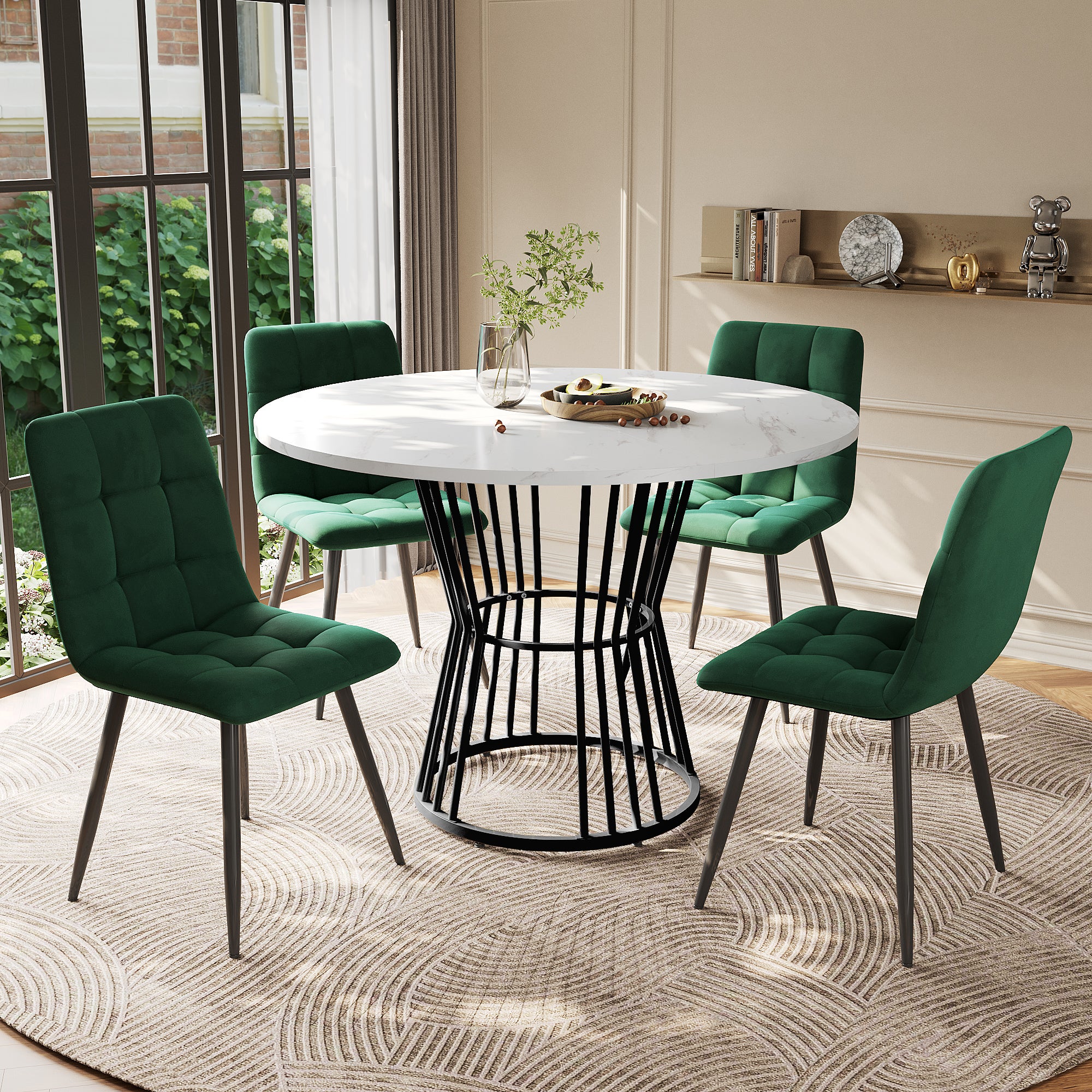 Ensemble table ronde + 4 chaises en velours - D 100 x H 75 cm - MDF et ...