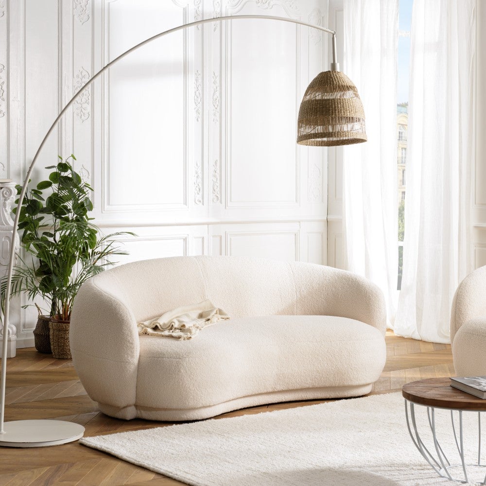 LEOPOLD - Canapé haricot 3 places en tissu bouclette blanc | Leroy Merlin