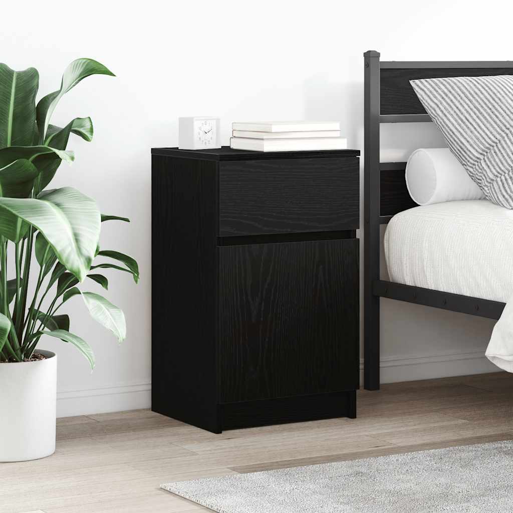 Mesita de noche negra de 39x35x65 cm, fabricada en madera de ingeniería ...
