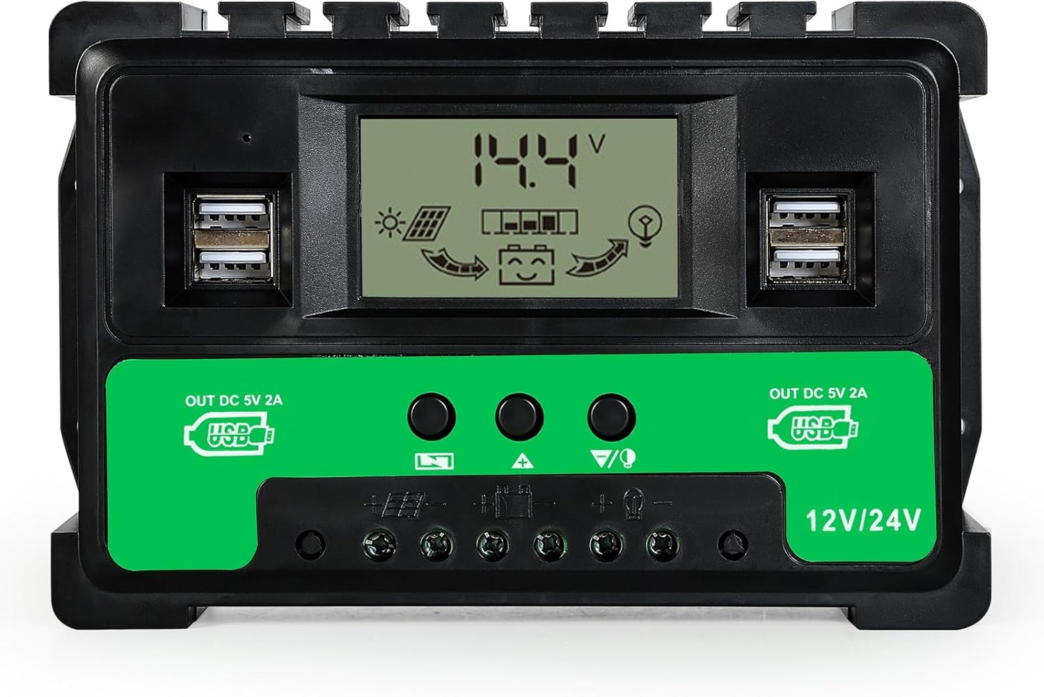 Controlador solar MPPT de 12 V/24 V, controlador de carga con LCD y USB ...