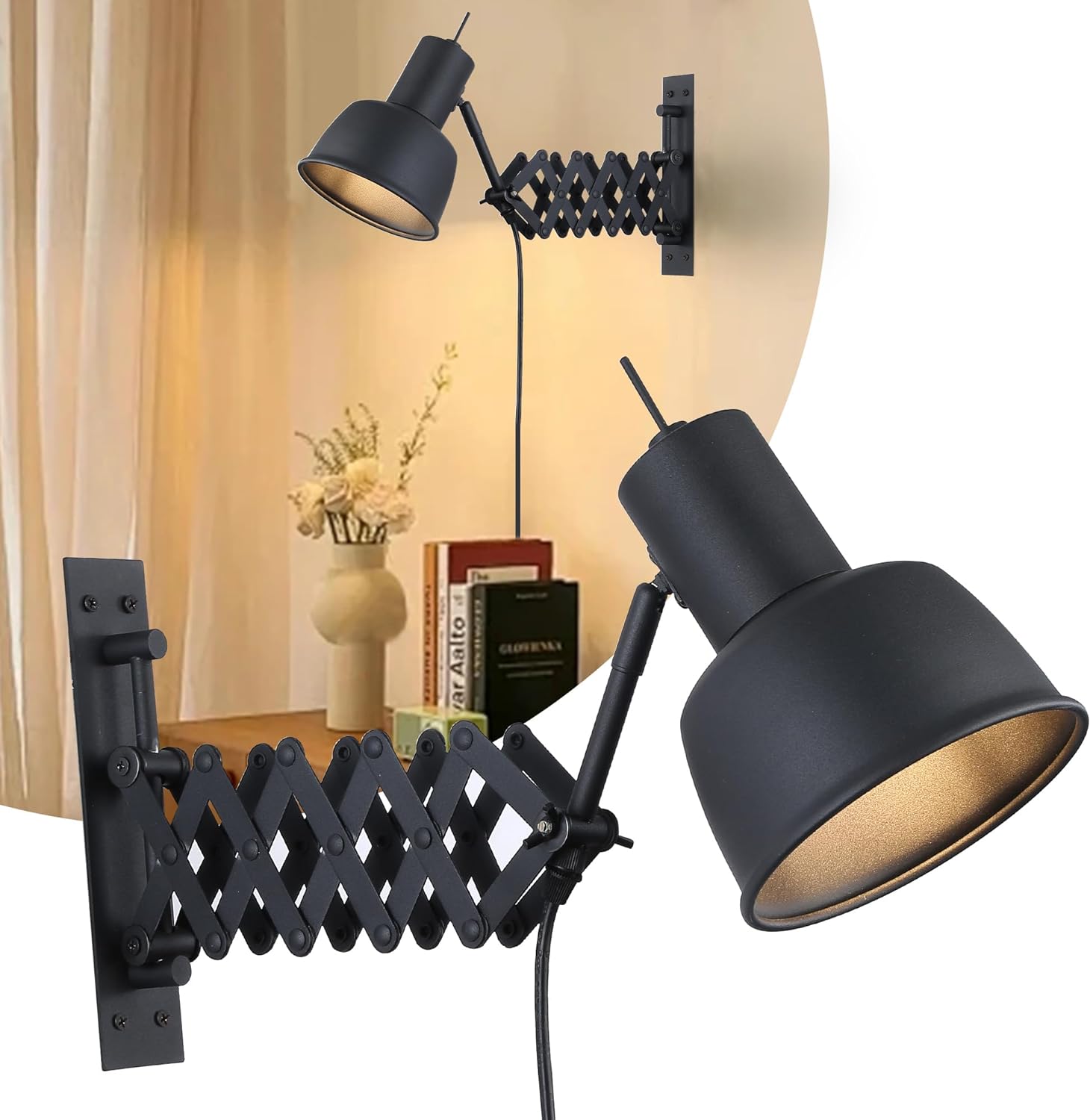 Aplique de Pared Estilo Vintage Extensible Fuelle y Cable Enchufe "NOIR ...