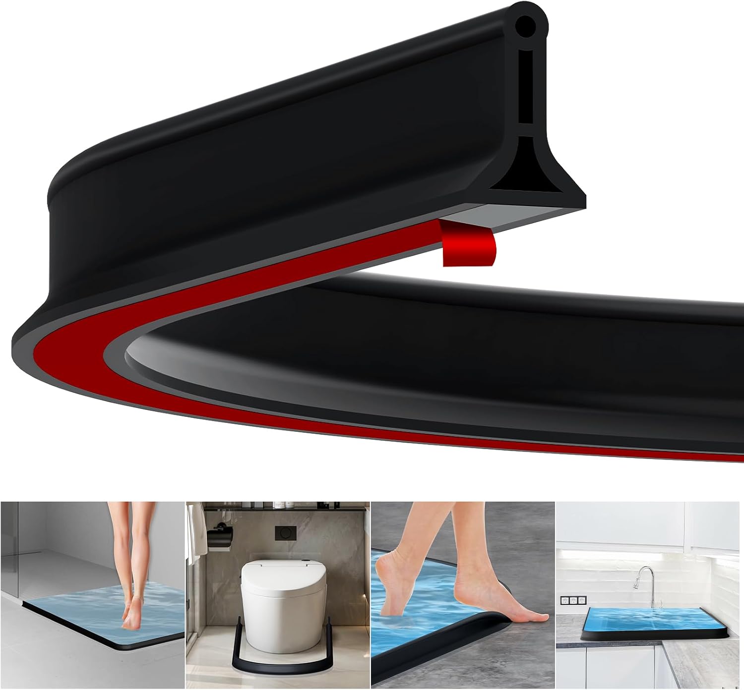 Seuil de douche pour salle de bain Noir - joint en caoutchouc de 2 m ...