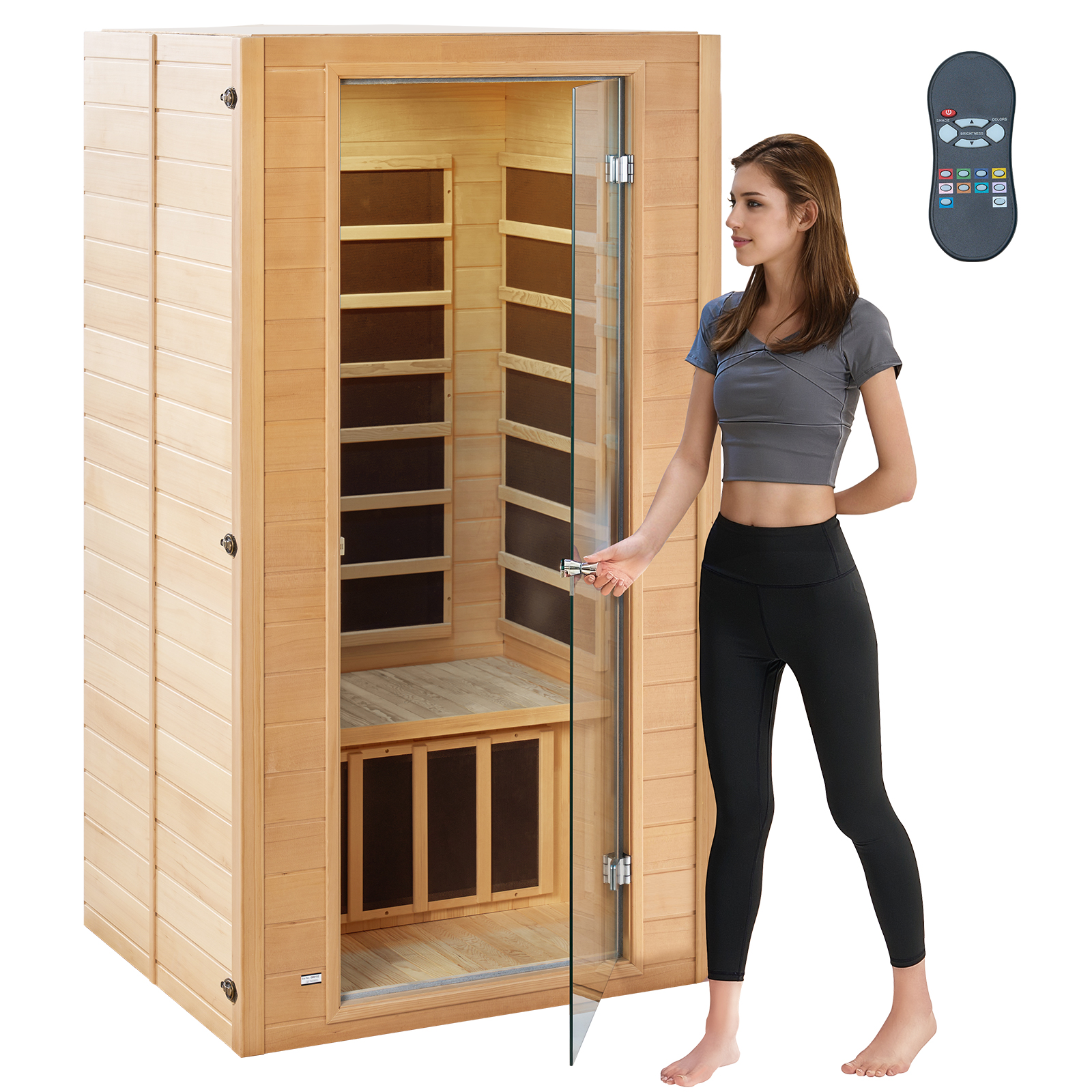 VEVOR – sauna infrarouge lointain 1 à 2 personnes, sauna domestique Hemlock avec porte en verre ...