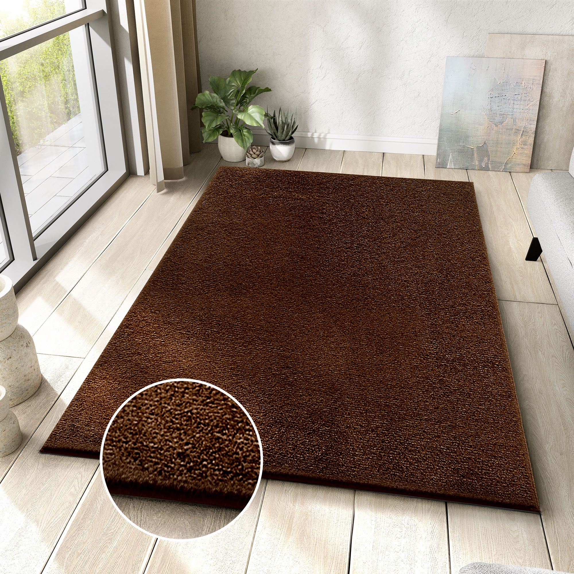 Tapiso Cuddle Tapis Shaggy Antidérapant Lavable Moderne Marron Uni ...