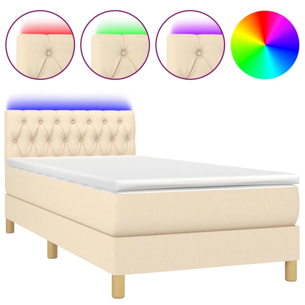 Cama box spring con colchón y LED tela crema 90x200 cm | Leroy Merlin